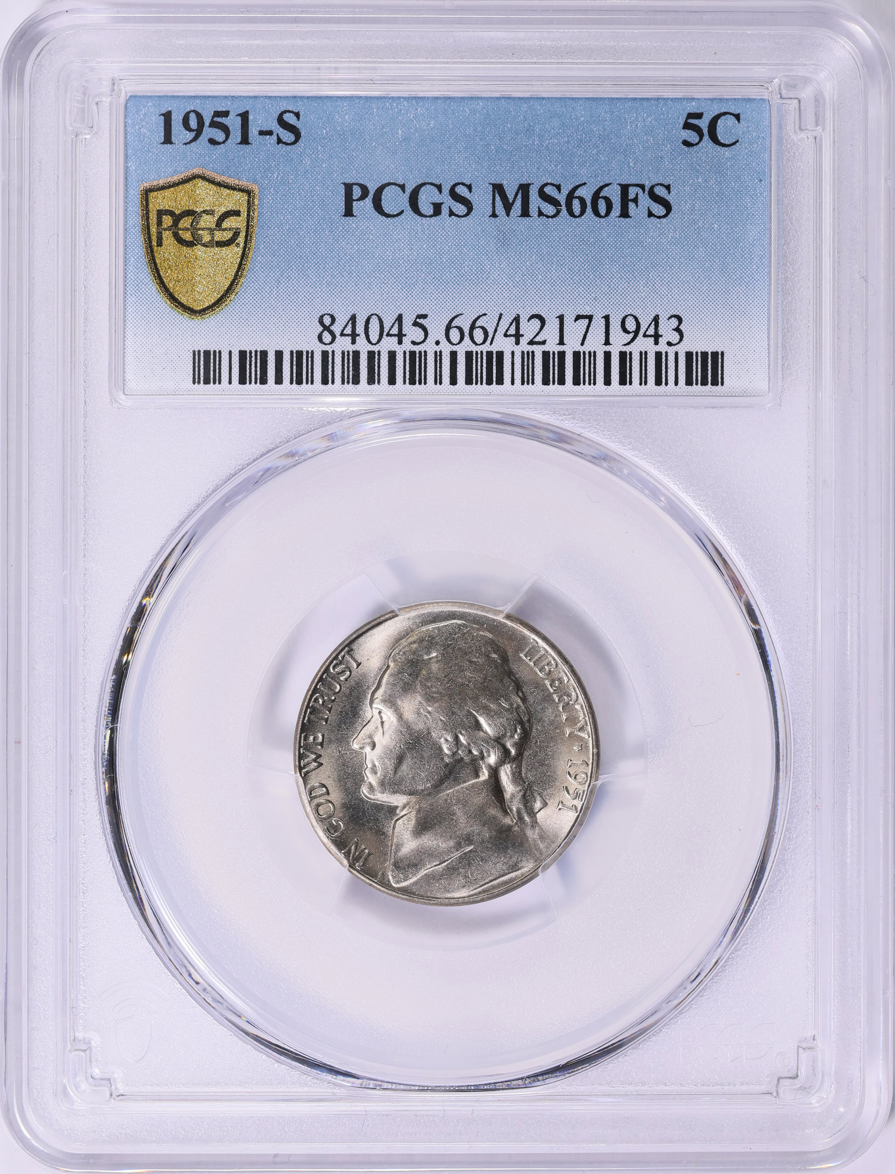 1951-S Jefferson Nickel PCGS MS-66 FS (Item 952071) | GreatCollections Coin Auctions