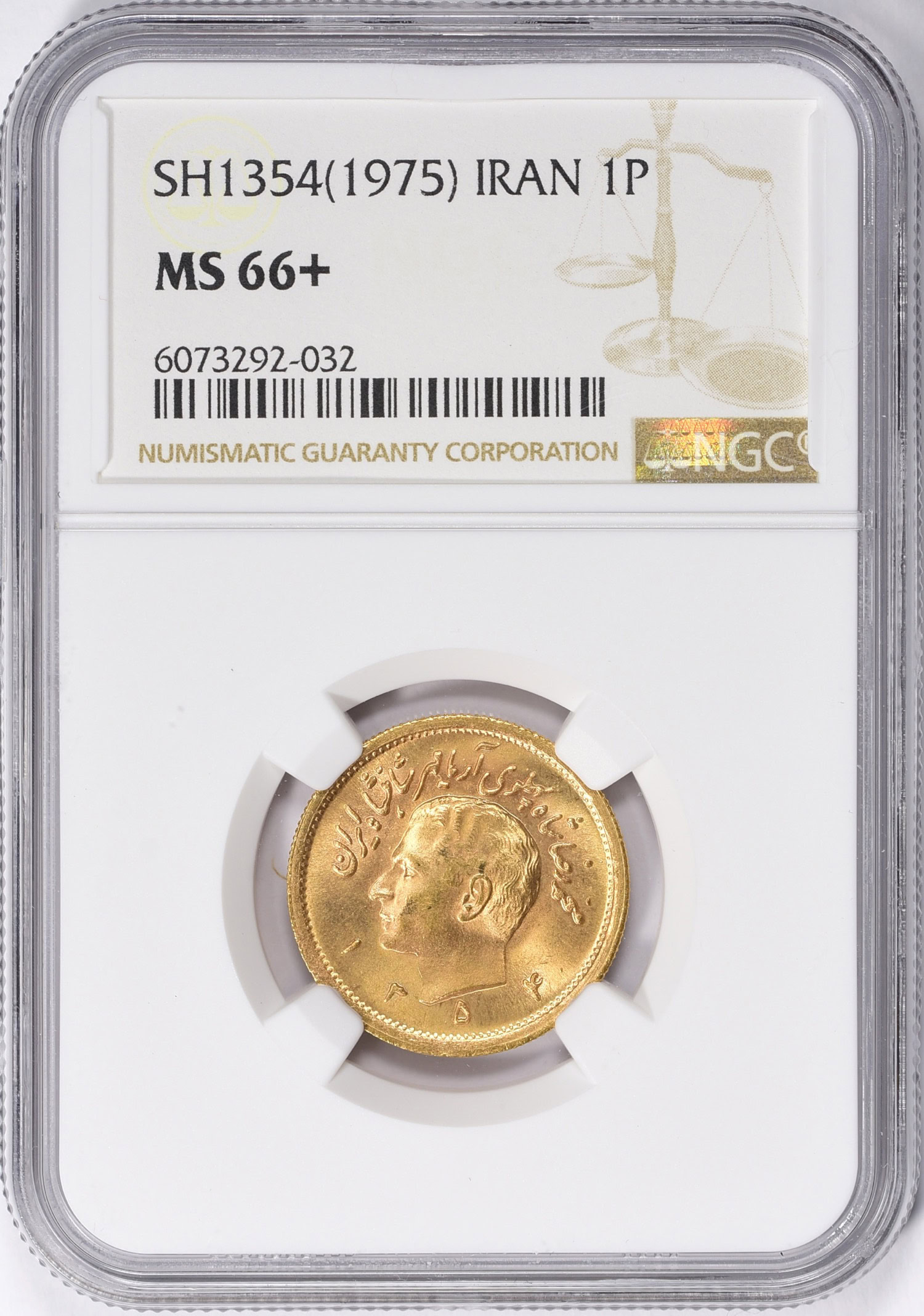 Iran SH 1354 (1975) Gold Pahlavi KM-1200 NGC MS-66+ (AGW = 0.2354 oz.) | NGC Cert #6073292-032 ...