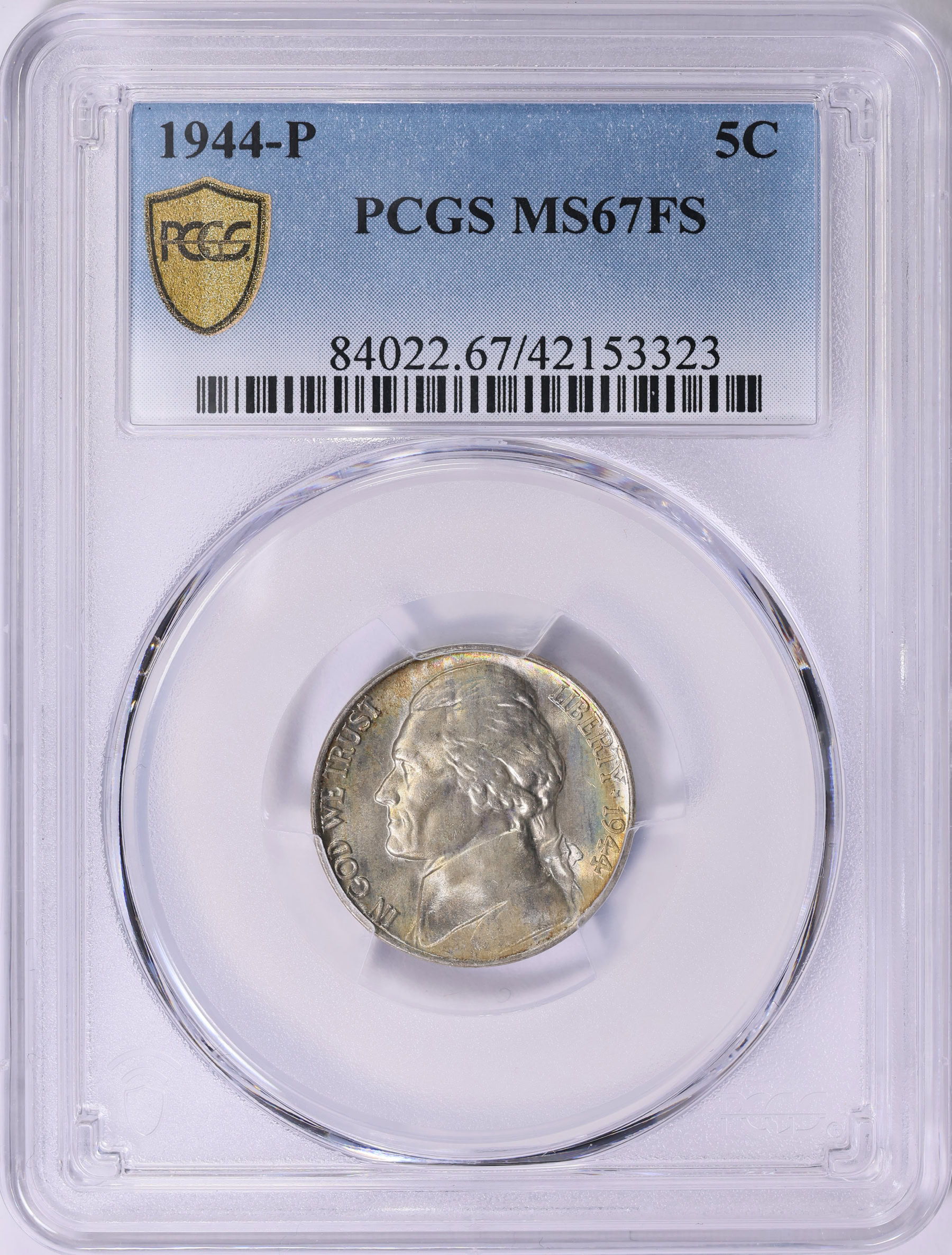 1944-P Jefferson Nickel PCGS MS-67 FS (Toned) (Item 955530) | GreatCollections Coin Auctions