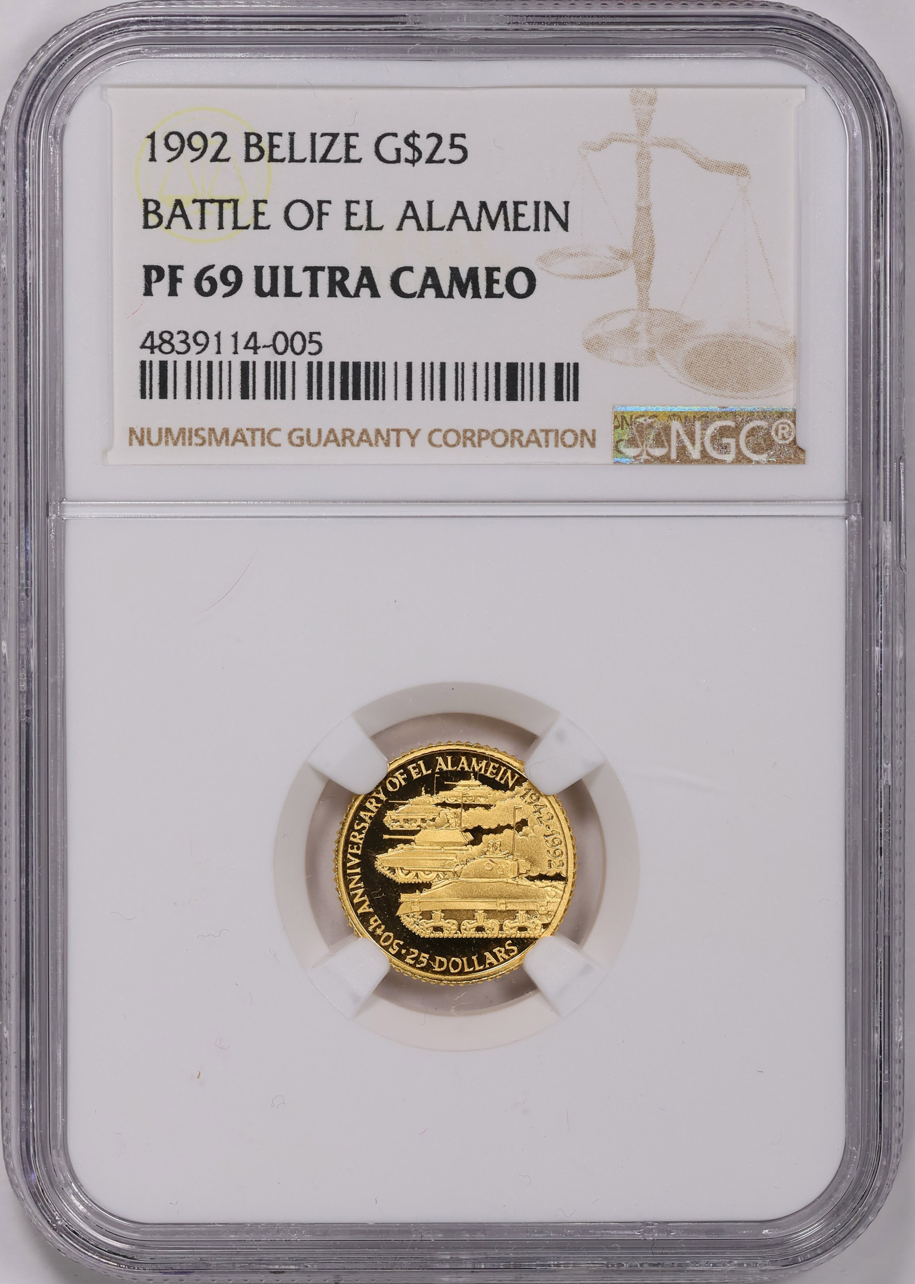 Belize 1992 Gold $25 Battle of El Alamein 50th Anniversary KM-110 NGC ...