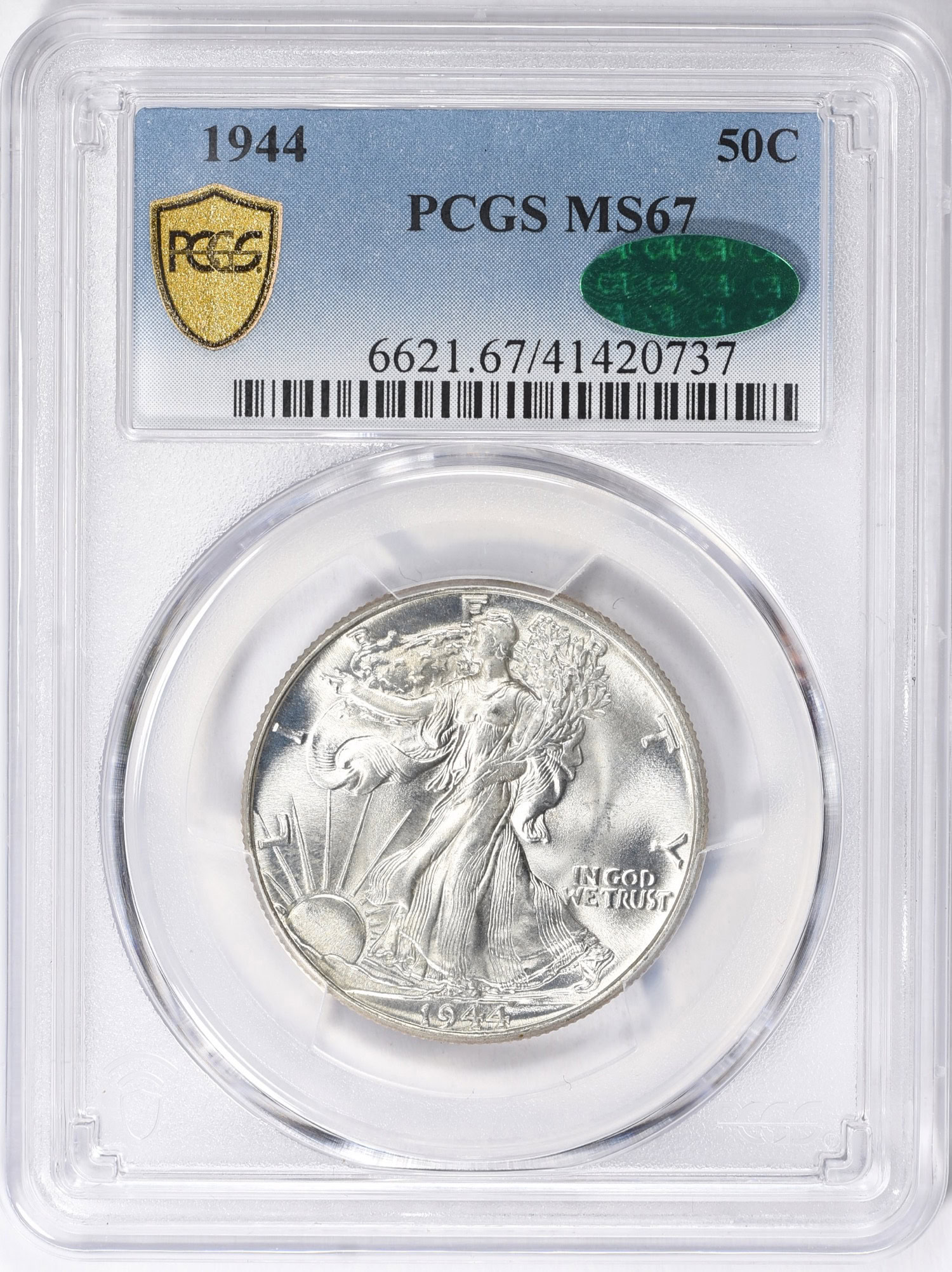 1944 Walking Liberty Half Dollar PCGS MS-67 (CAC Green) (Item 966772) | GreatCollections Coin ...