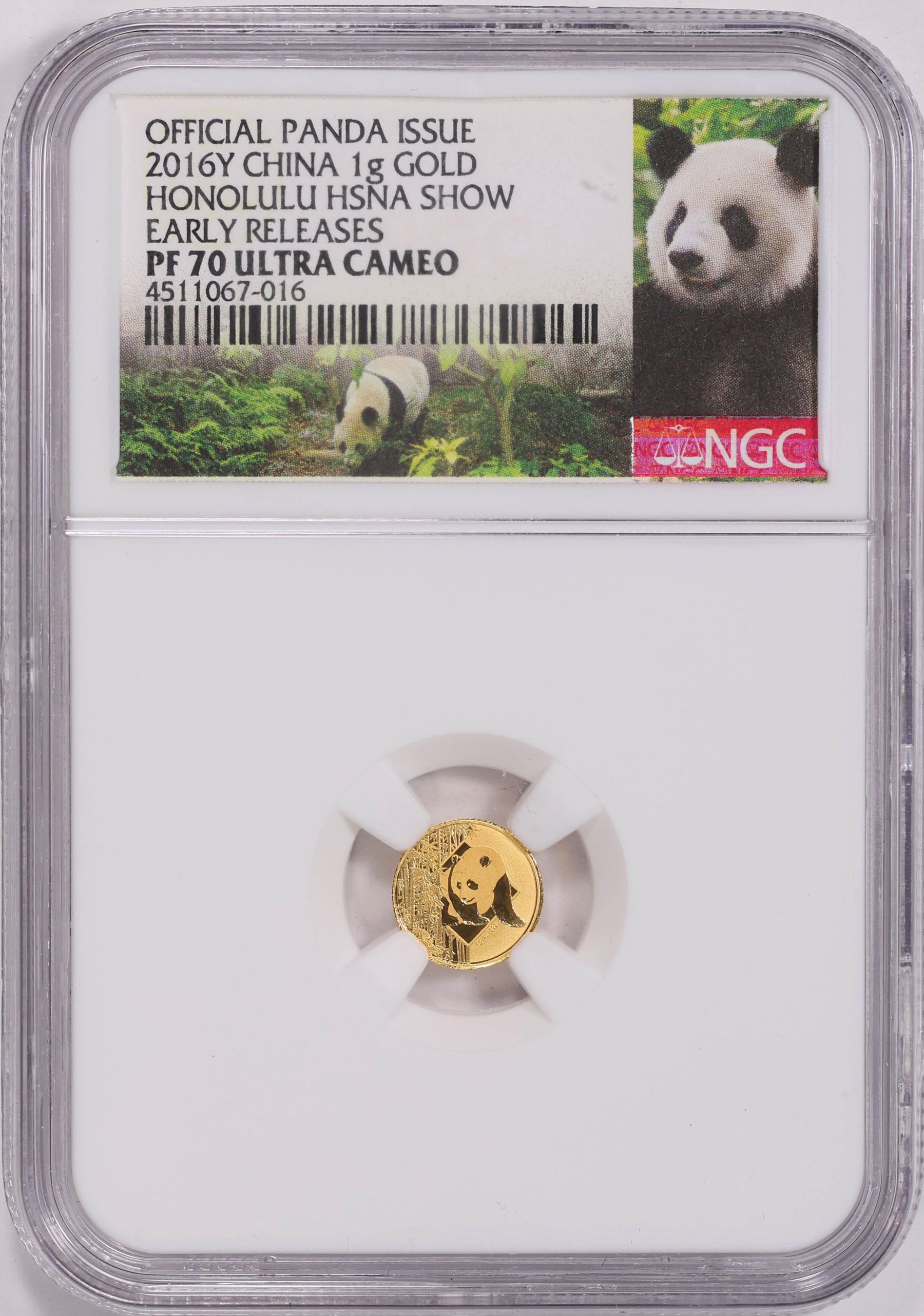 China 2016-Y Gold 1 gm Honolulu HSNA Show Official Panda Issue Medal ...