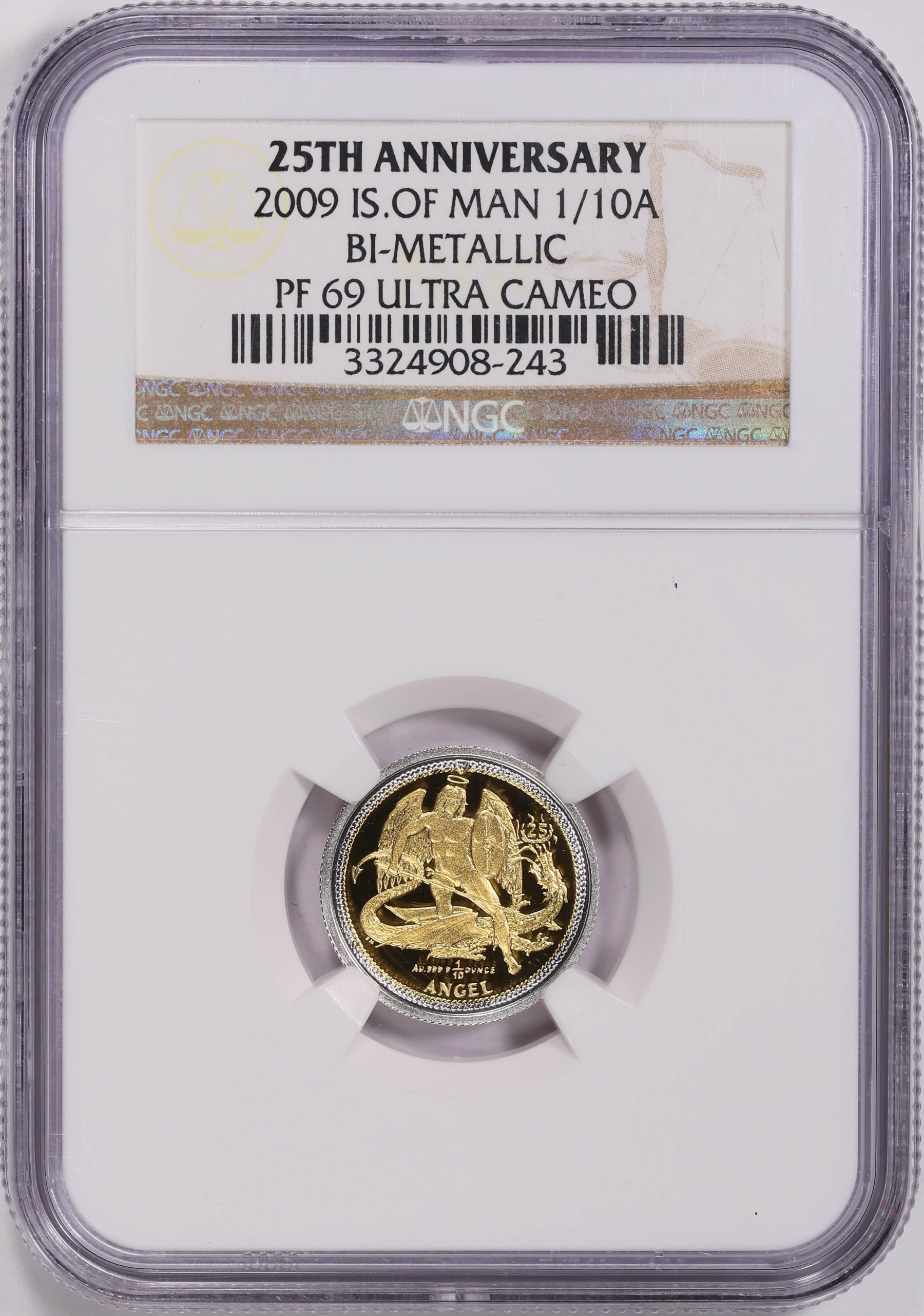 Isle of Man 2009 Bimetallic Gold and Silver 1/10 Angel 25th Anniversary ...