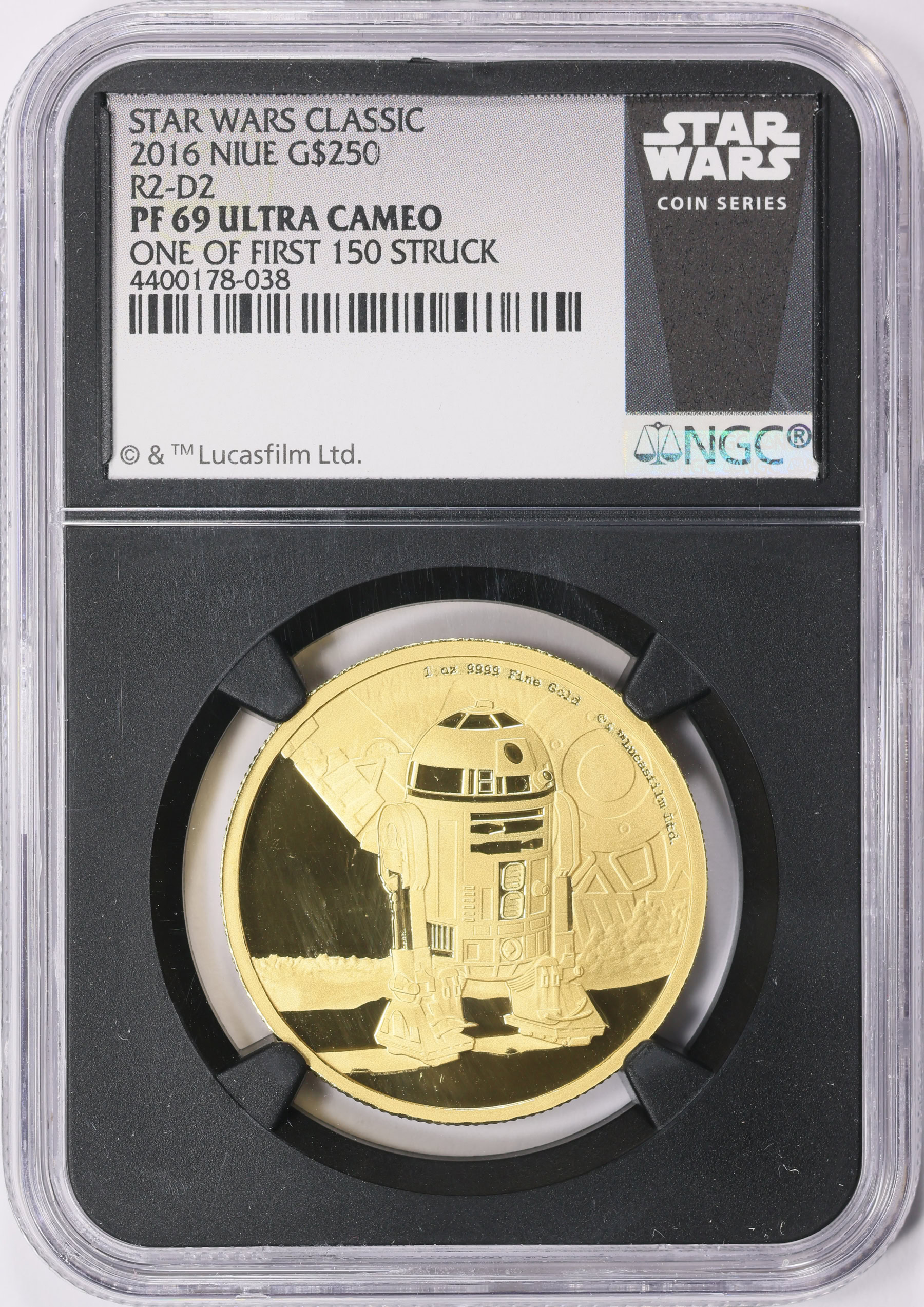 Niue 2016 Gold $250 Star Wars Classic R2-D2 NGC Proof-69 UC (AGW = 0.999 oz.) (Black Retro ...