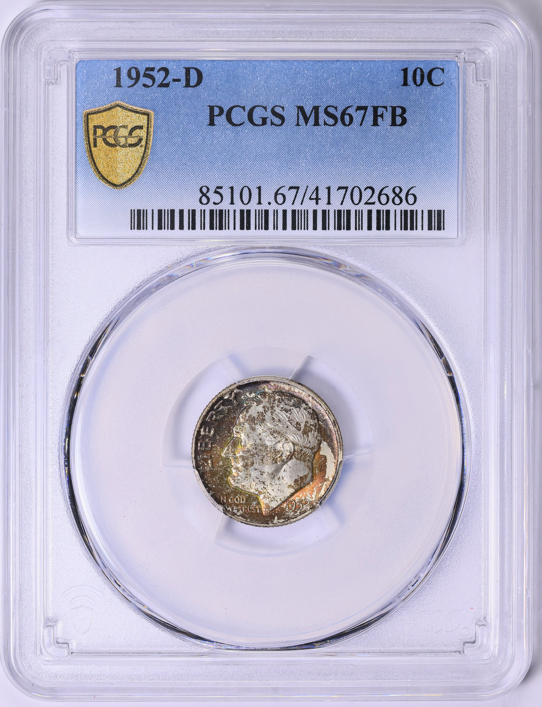 1952-D Roosevelt Dime PCGS MS-67 FB (Toned) (Item 968392) | GreatCollections Coin Auctions