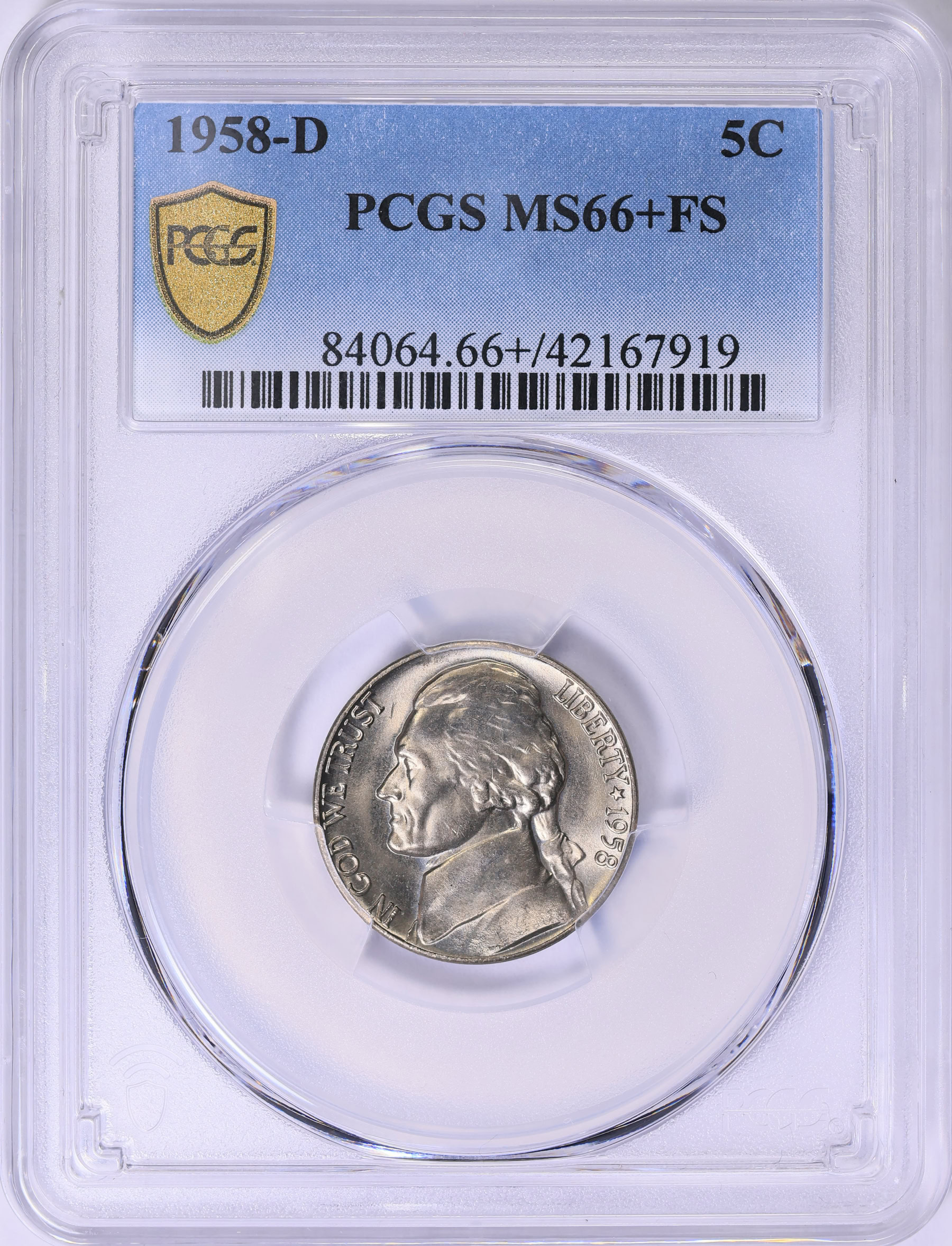 1958-D Jefferson Nickel PCGS MS-66+ FS (Item 971869) | GreatCollections ...