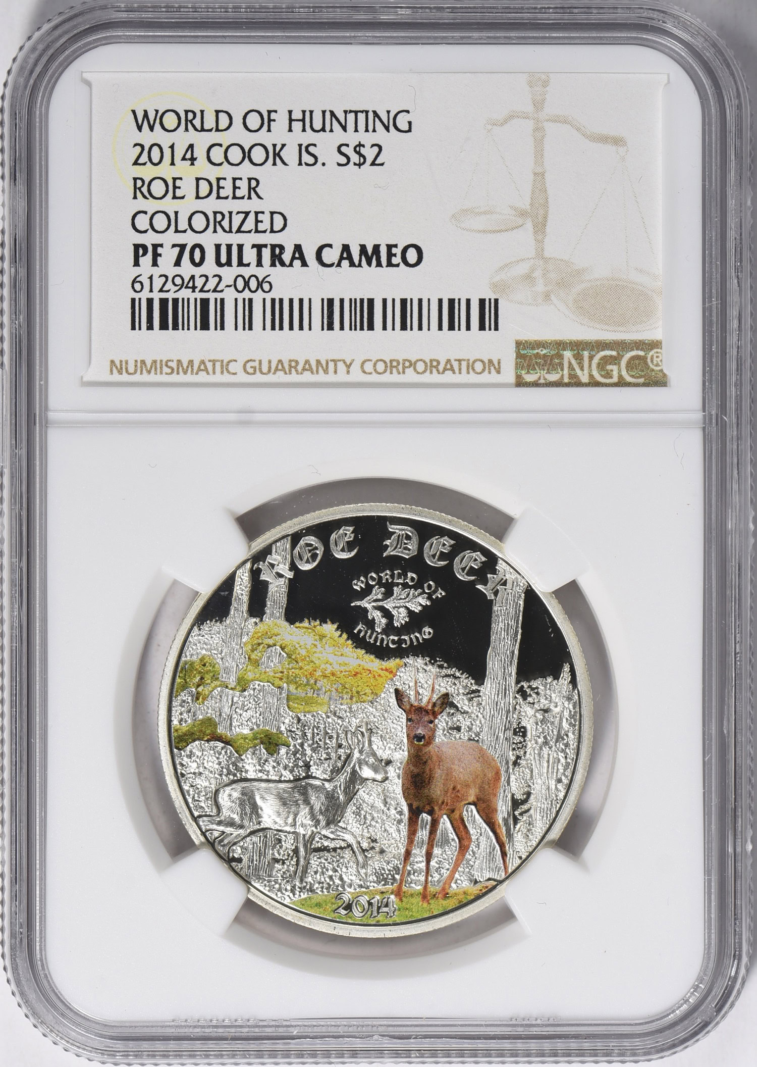 Cook Islands 2014 Colorized Silver $2 World of Hunting Roe Deer NGC ...