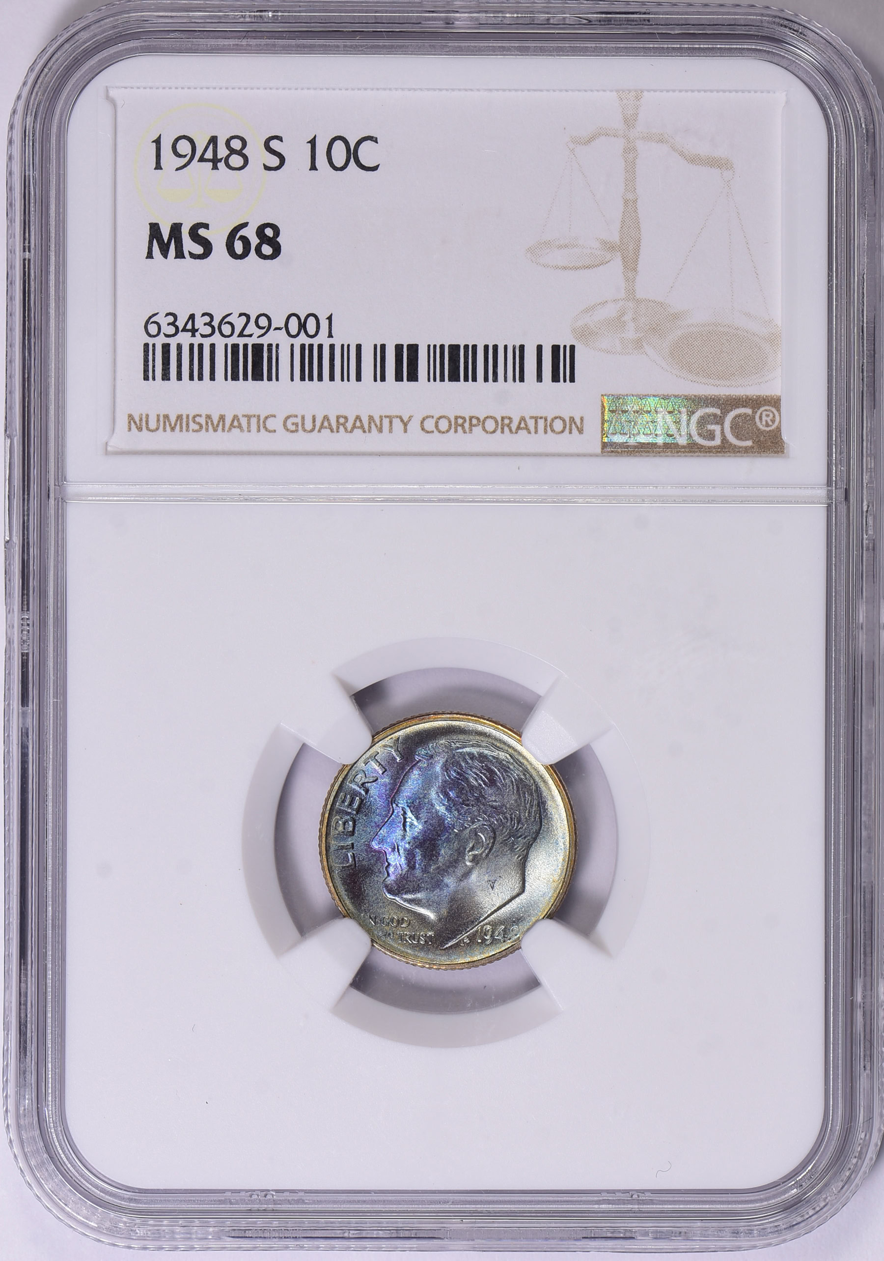 1948-S Roosevelt Dime NGC MS-68 (Toned) (Item 981174 ...