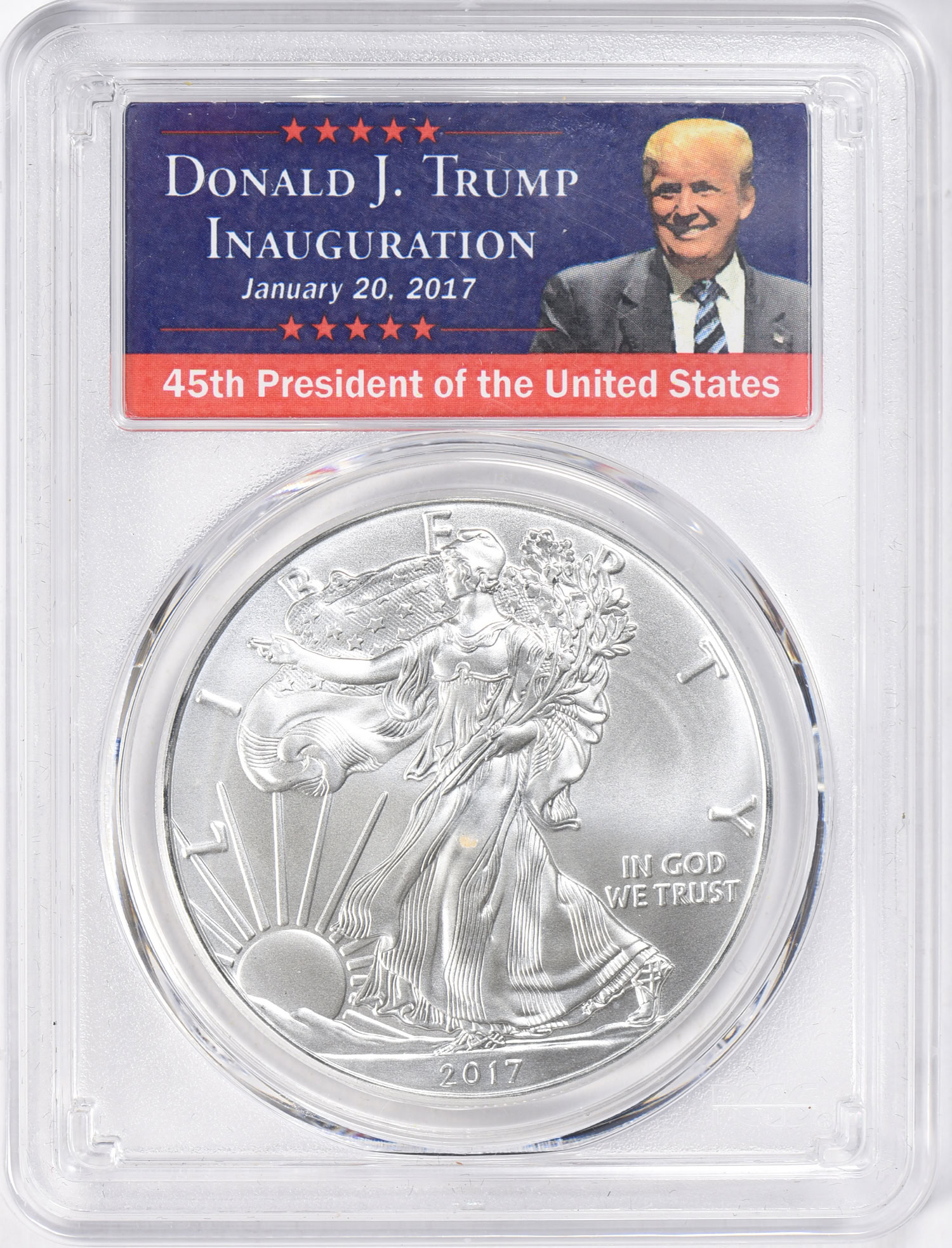 2017 $1 Silver Eagle First Strike PCGS MS-70 (Donald J. Trump Label) (Item 981524 ...