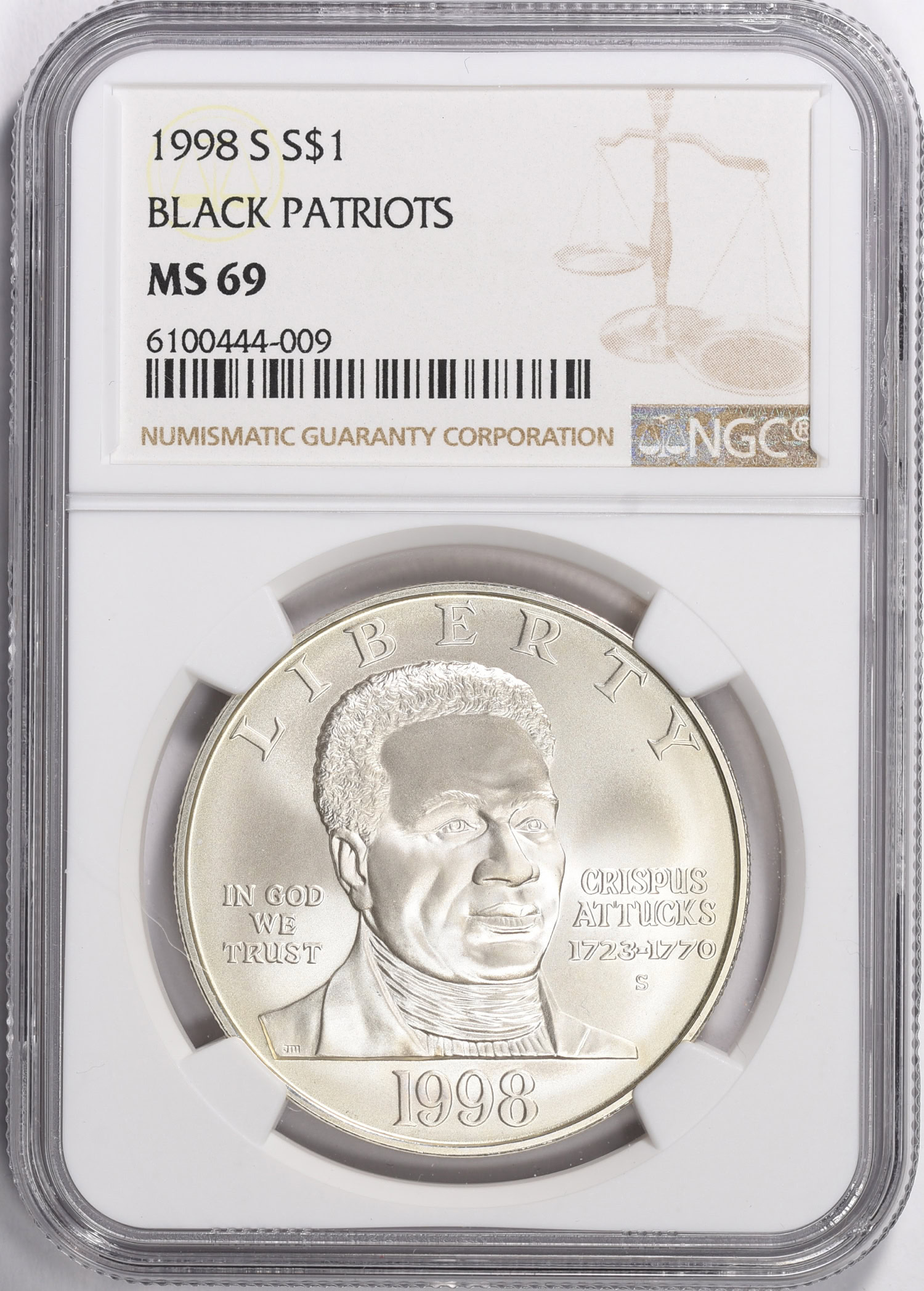 1998-S Black Revolutionary War Patriots Crispus Attucks Silver Dollar ...