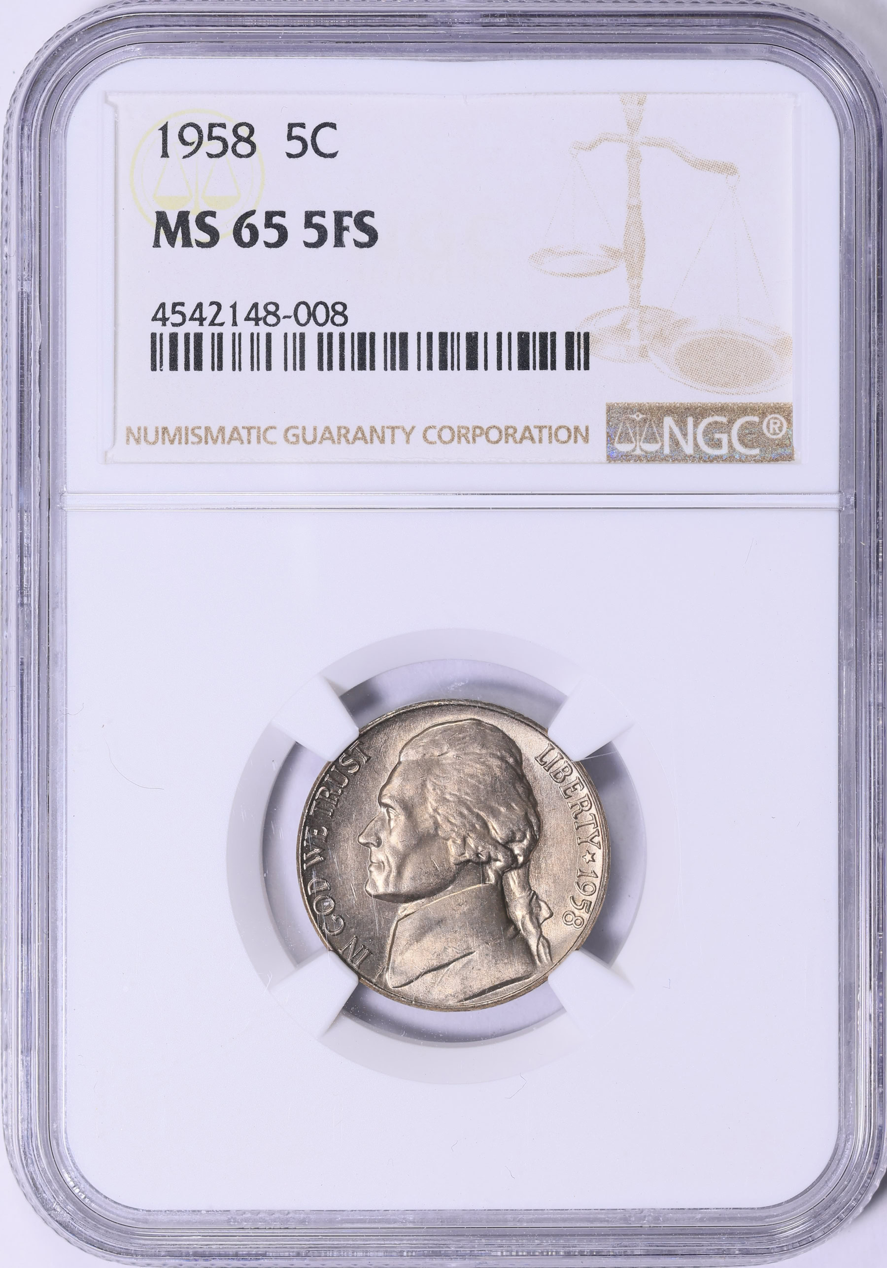 1958 Jefferson Nickel NGC MS-65 5FS (Item 984584) | GreatCollections ...