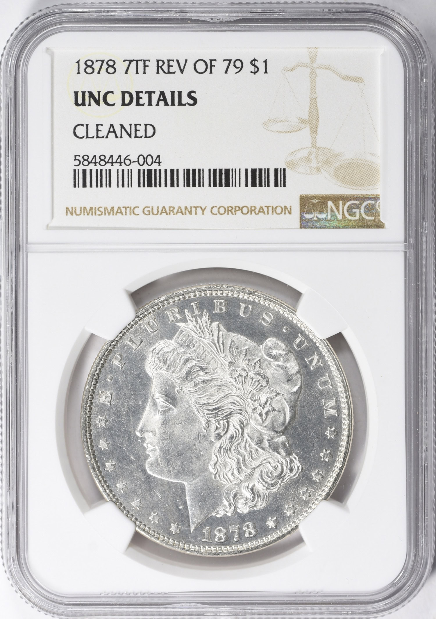 1878 Morgan Silver Dollar 7 Tailfeathers, Reverse of 1879 NGC Unc Details (Item 984972 ...