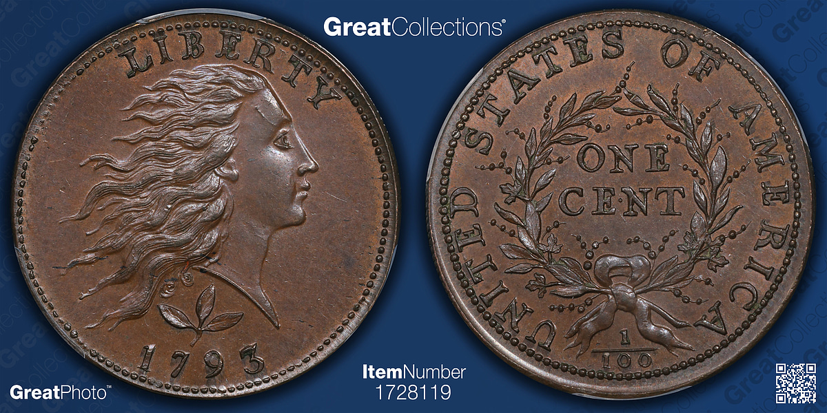 Featured at GC: Superb 1793 Wreath Cent PCGS MS-66 BN CAC - GreatCollections
