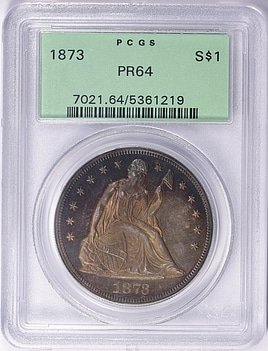 1873 Seated Liberty Silver Dollar Seated PCGS Proof-64 OGH (Toned) (Item 1345263 ...