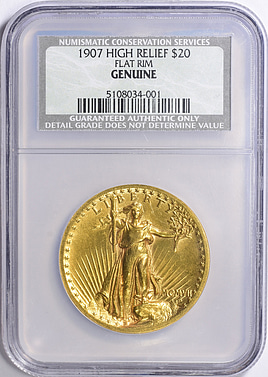 1907 Saint-Gaudens Gold Double Eagle MCMVII. High Relief, Flat Edge NCS Genuine (Item 1568751 ...