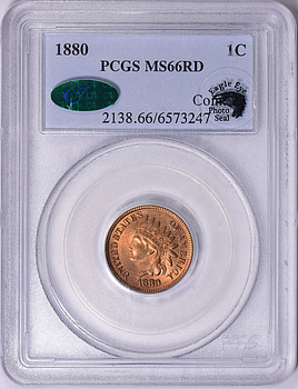 1880 Indian Cent PCGS MS-66 RD (CAC Green) (Eagle Eye Seal) (Item 1671380) | GreatCollections ...