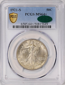 1921-S Walking Liberty Half Dollar PCGS MS-64+ (CAC Green) (Item ...