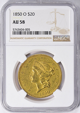 1850-O Liberty Gold Double Eagle NGC AU-58 (Item 1696037) | GreatCollections Coin Auctions