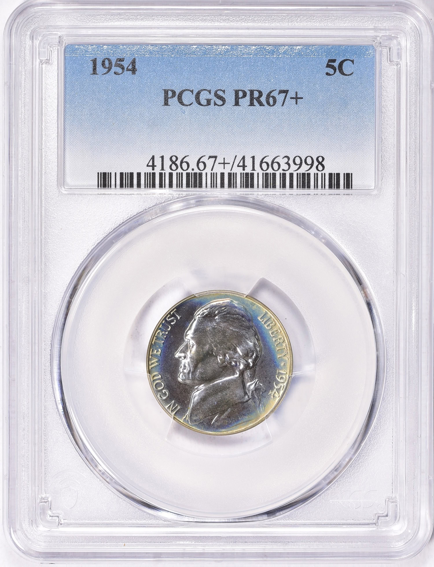 1954 Jefferson Nickel PCGS Proof-67+ (Toned) (Item 1001436) | GreatCollections Coin Auctions