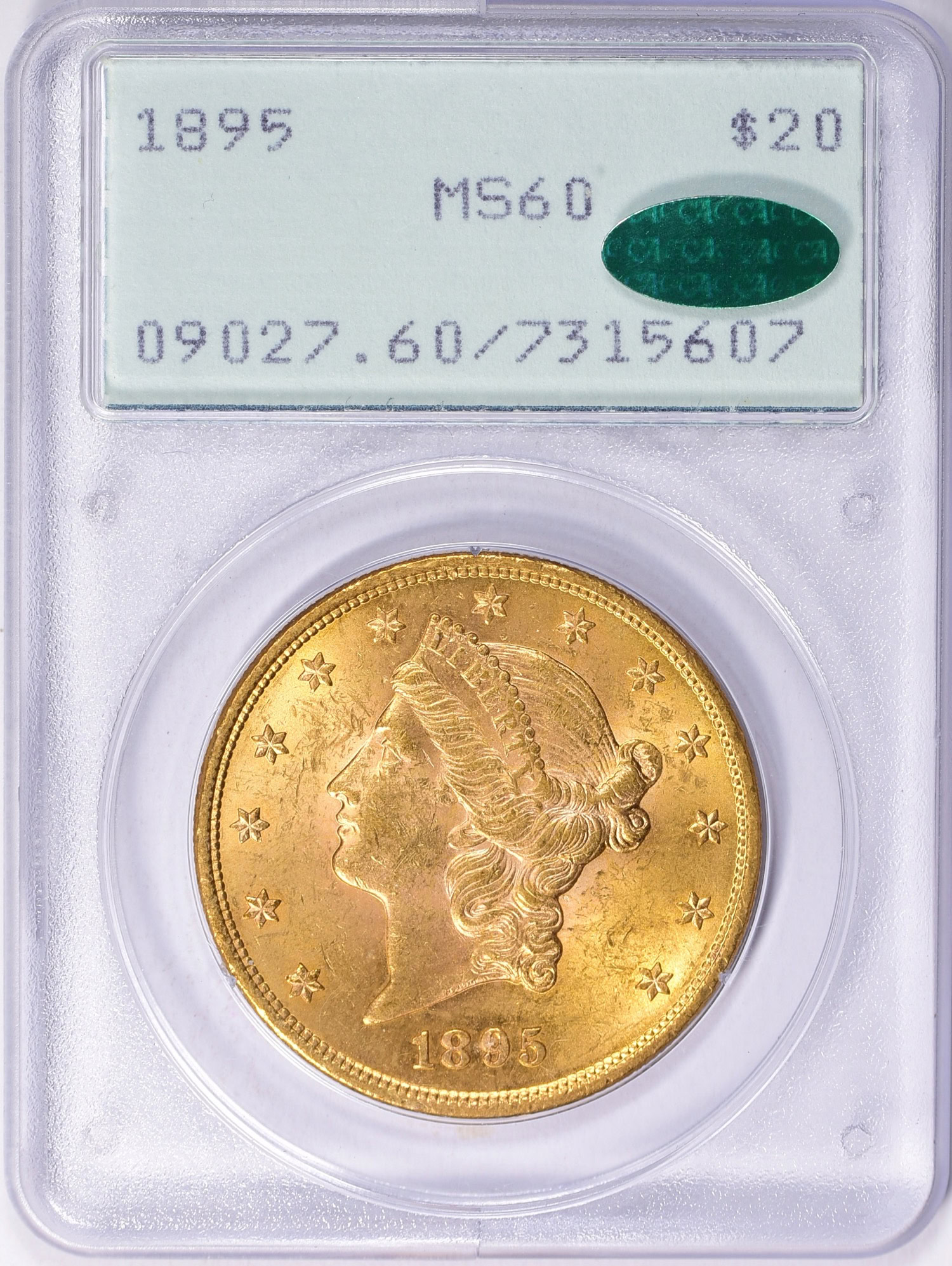 1895 Liberty Gold Double Eagle PCGS MS-60 (CAC Green) OGH (1st Gen) (Item 1118856 ...