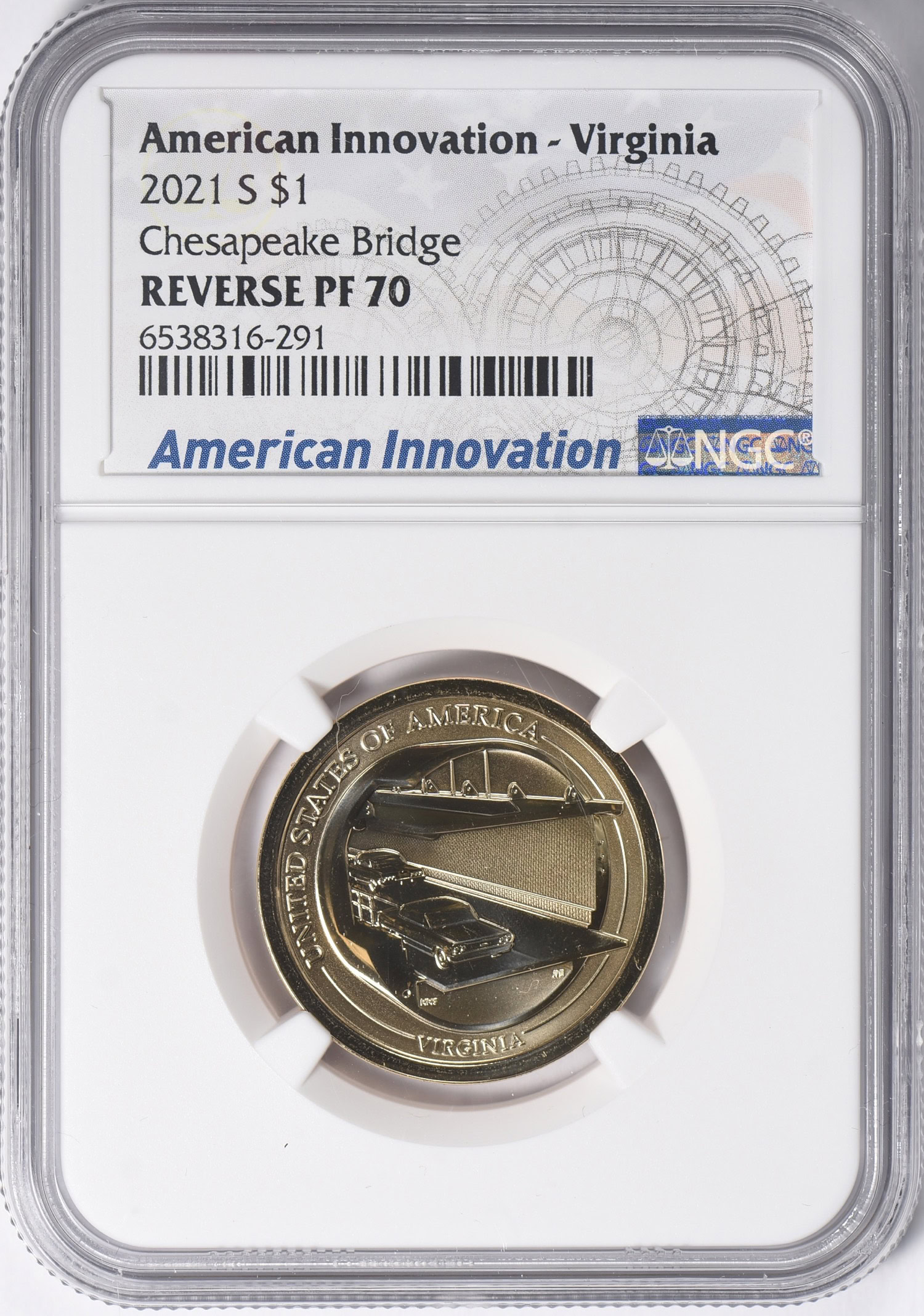 2021-S Innovation Dollar Virginia Chesapeake Bridge Reverse Proof NGC ...