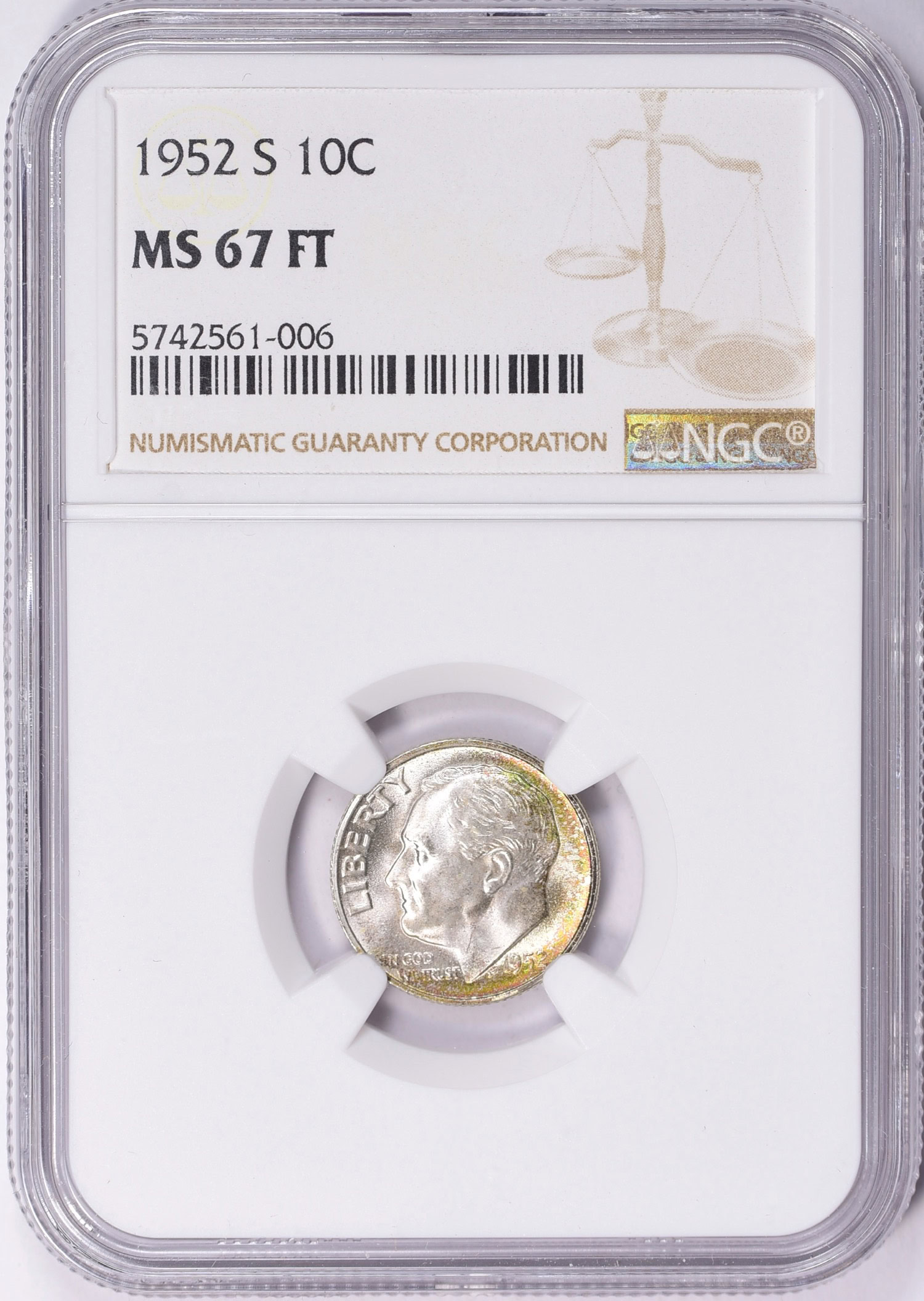 1952-S Roosevelt Dime NGC MS-67 FT (Toned) (Item 1162263 ...