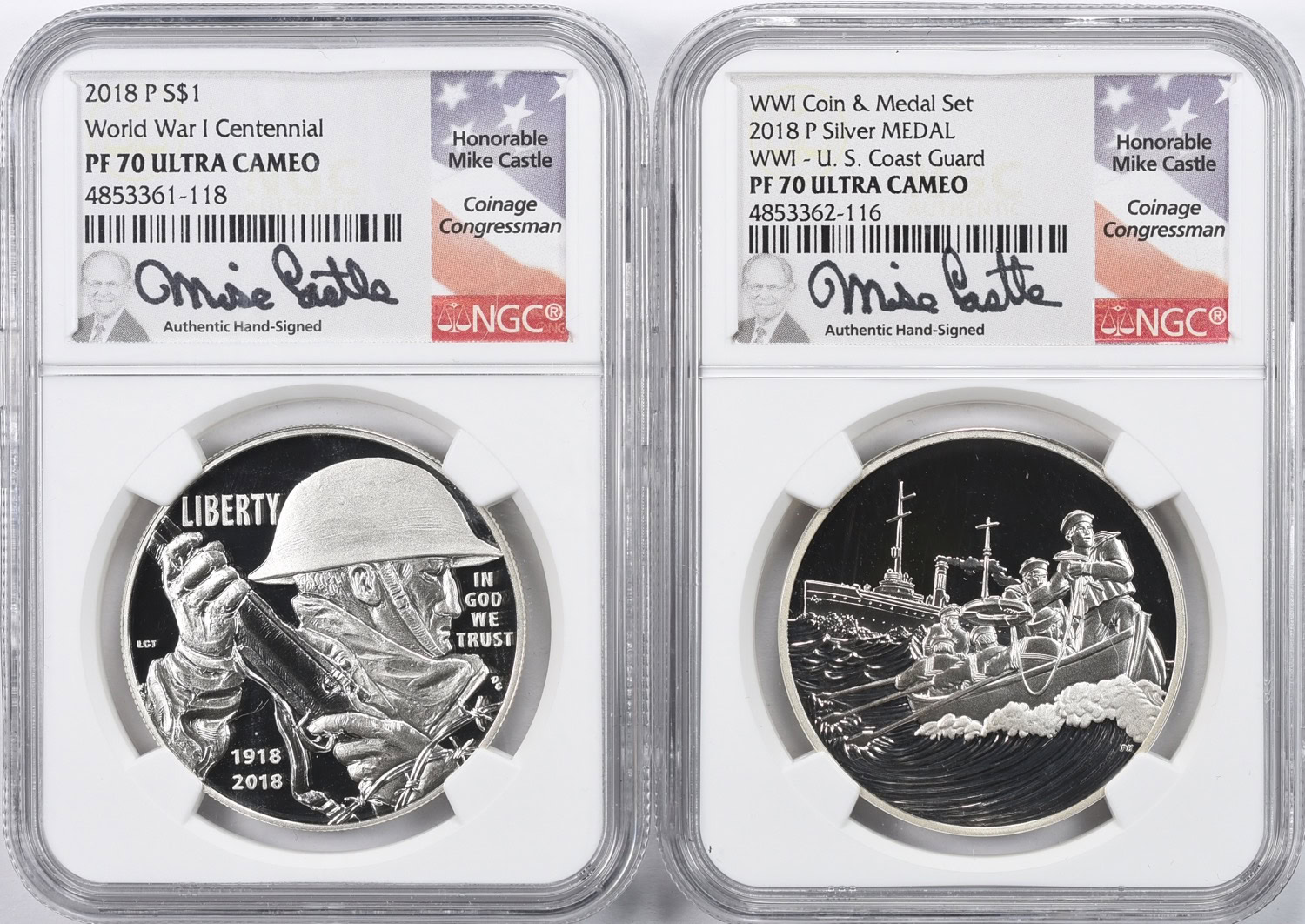 2018-P World War I WWI Centennial Silver Dollar and U.S. Coast Guard ...
