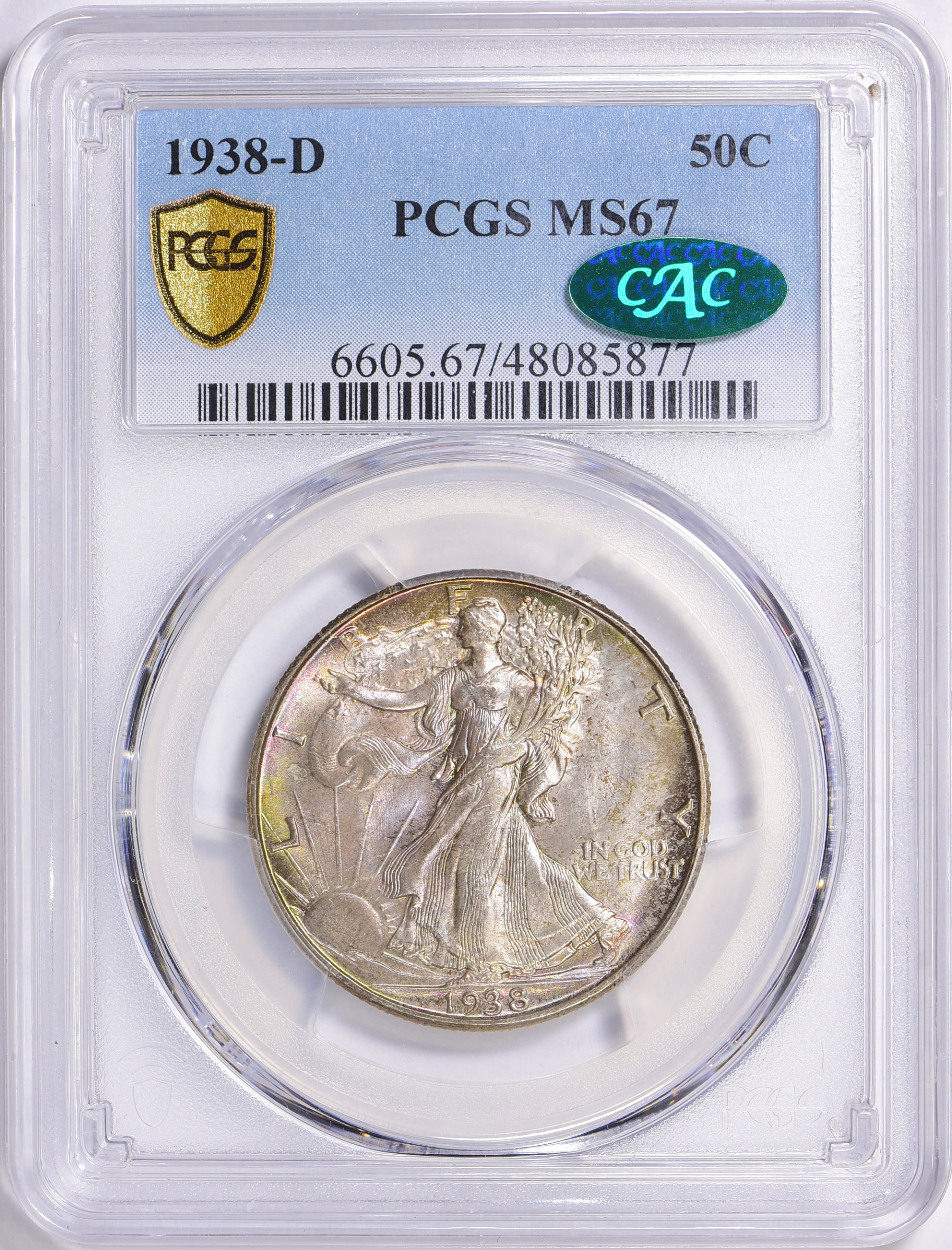 1938-D Walking Liberty Half Dollar PCGS MS-67 (CAC Green) (Toned) (Item 1214960 ...