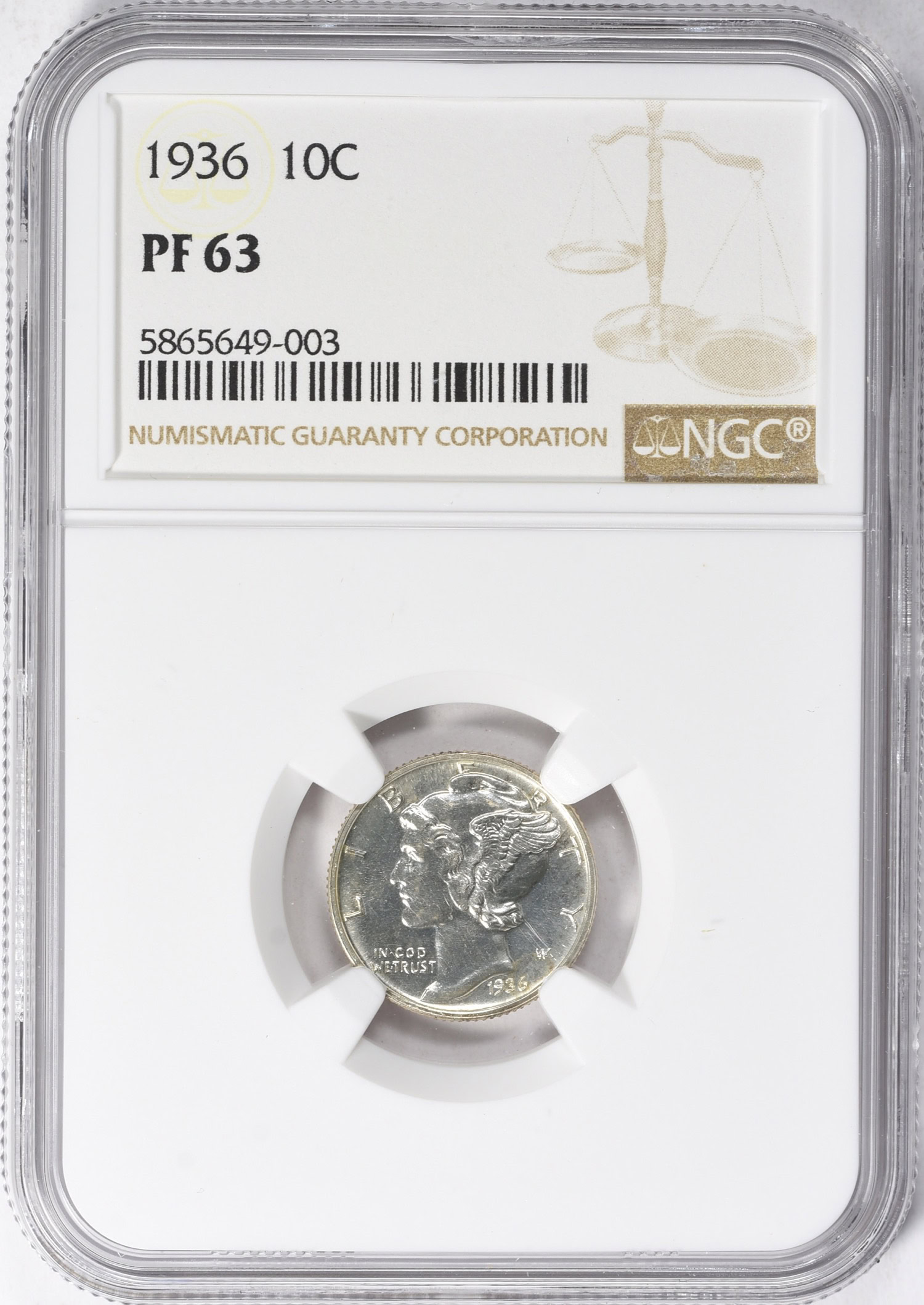 1936 Mercury Dime NGC Proof-63 (Item 1222988) | GreatCollections Coin Auctions