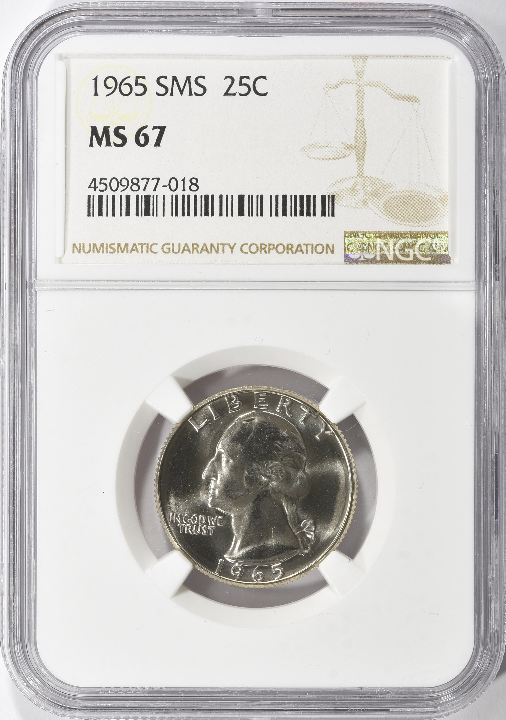 1965 Washington Quarter SMS NGC MS-67 (Item 1227653) | GreatCollections Coin Auctions