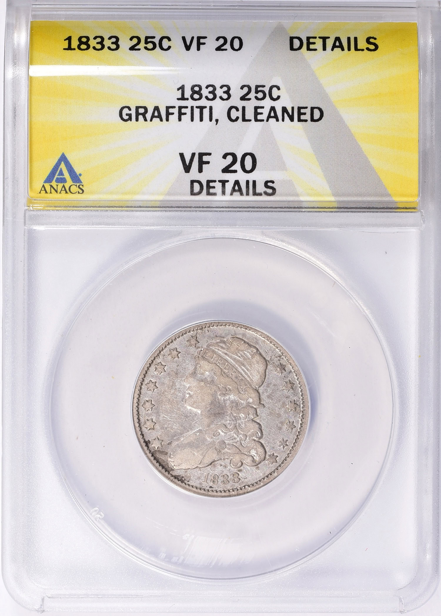 1833 Capped Bust Quarter ANACS VF-20 Details (Item 1231266 ...