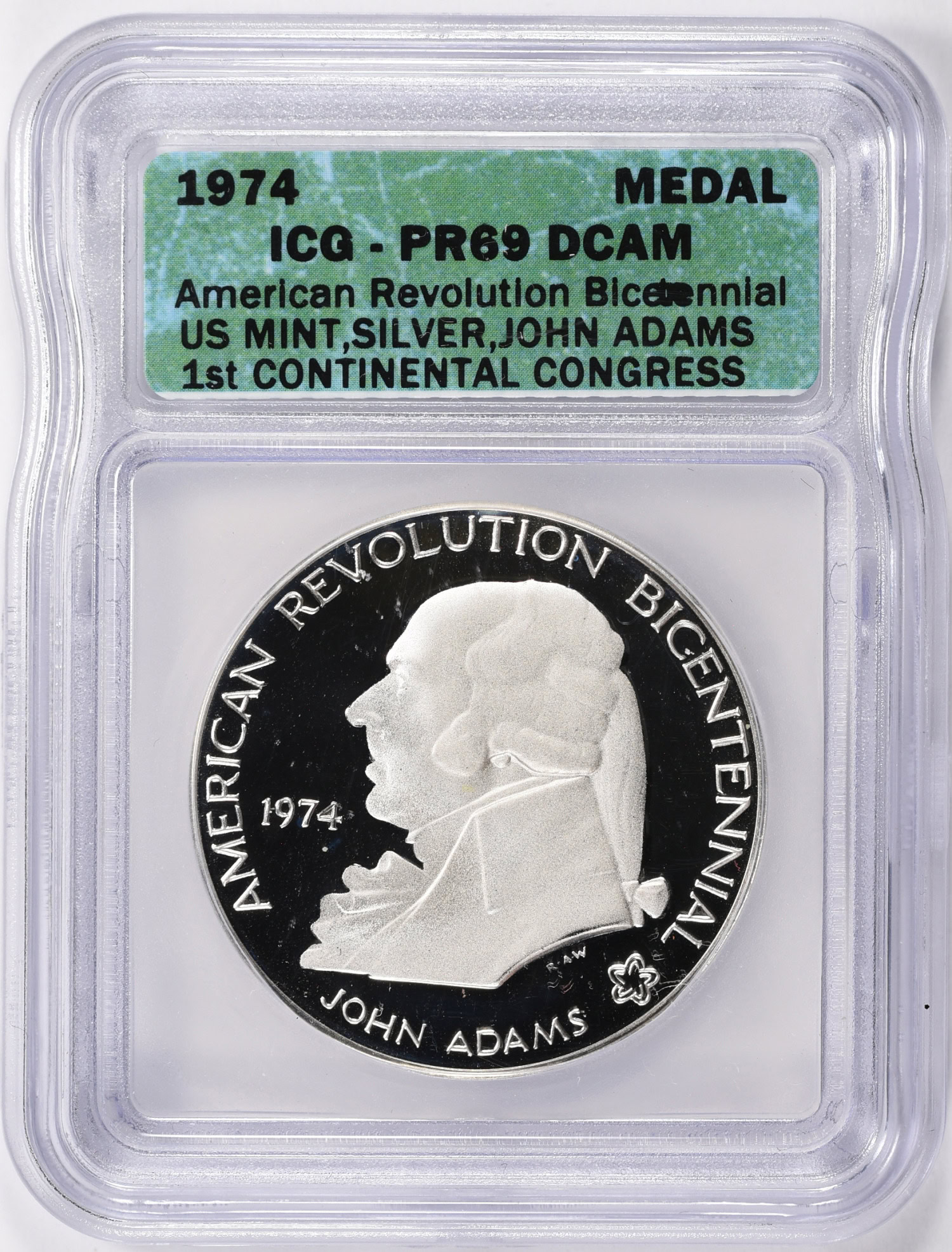 1974 American Revolution Bicentennial John Adams Silver U.S. Mint Medal ...