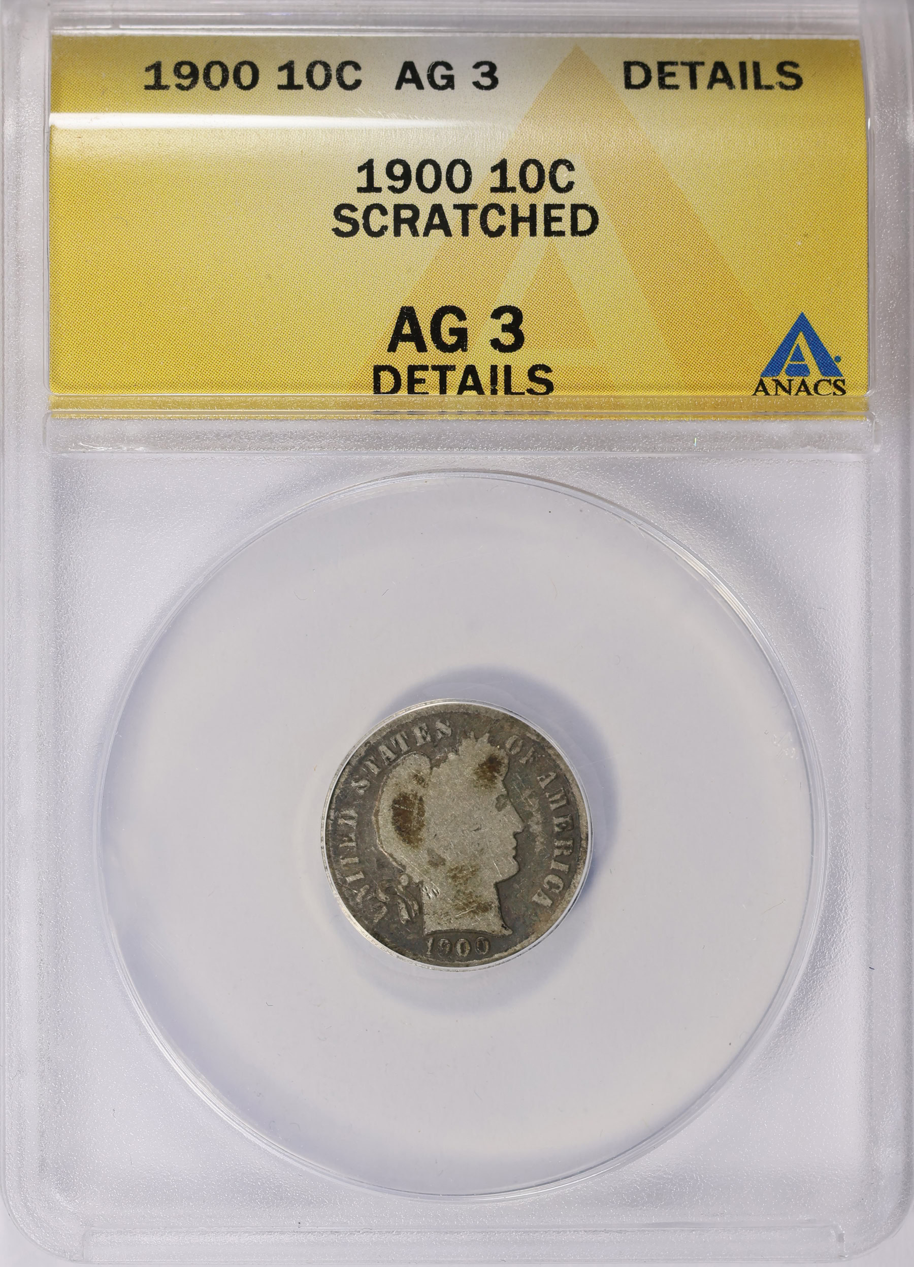 1900 Barber Dime ANACS AG-03 Details (Item 1236960) | GreatCollections Coin Auctions