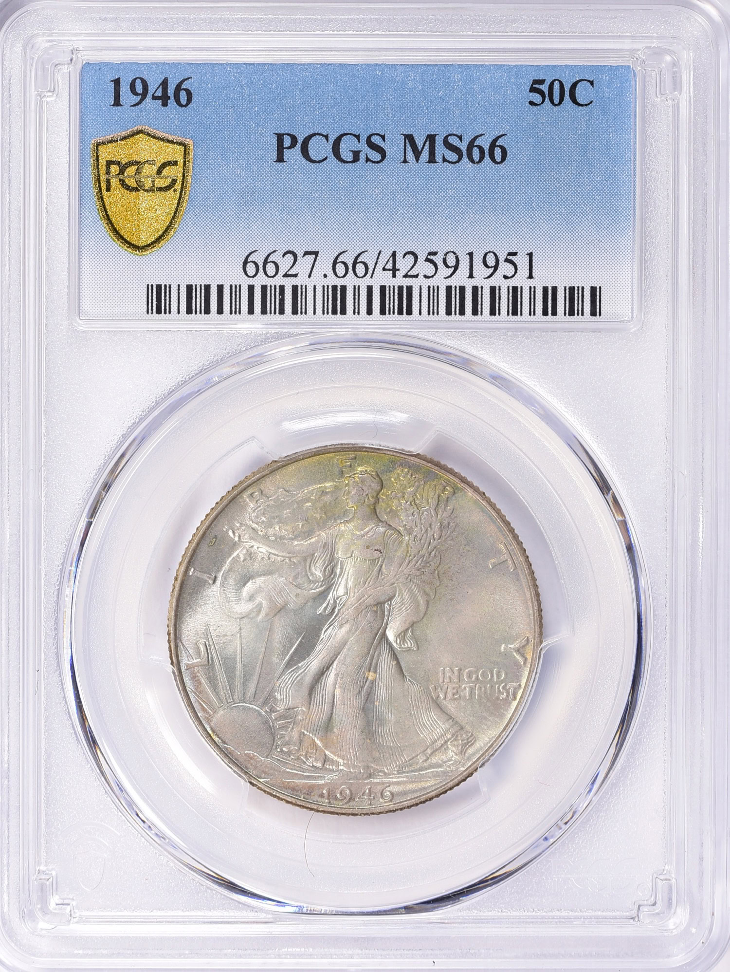 1946 Walking Liberty Half Dollar PCGS MS-66 (Toned) (Item 1244272) | GreatCollections Coin Auctions
