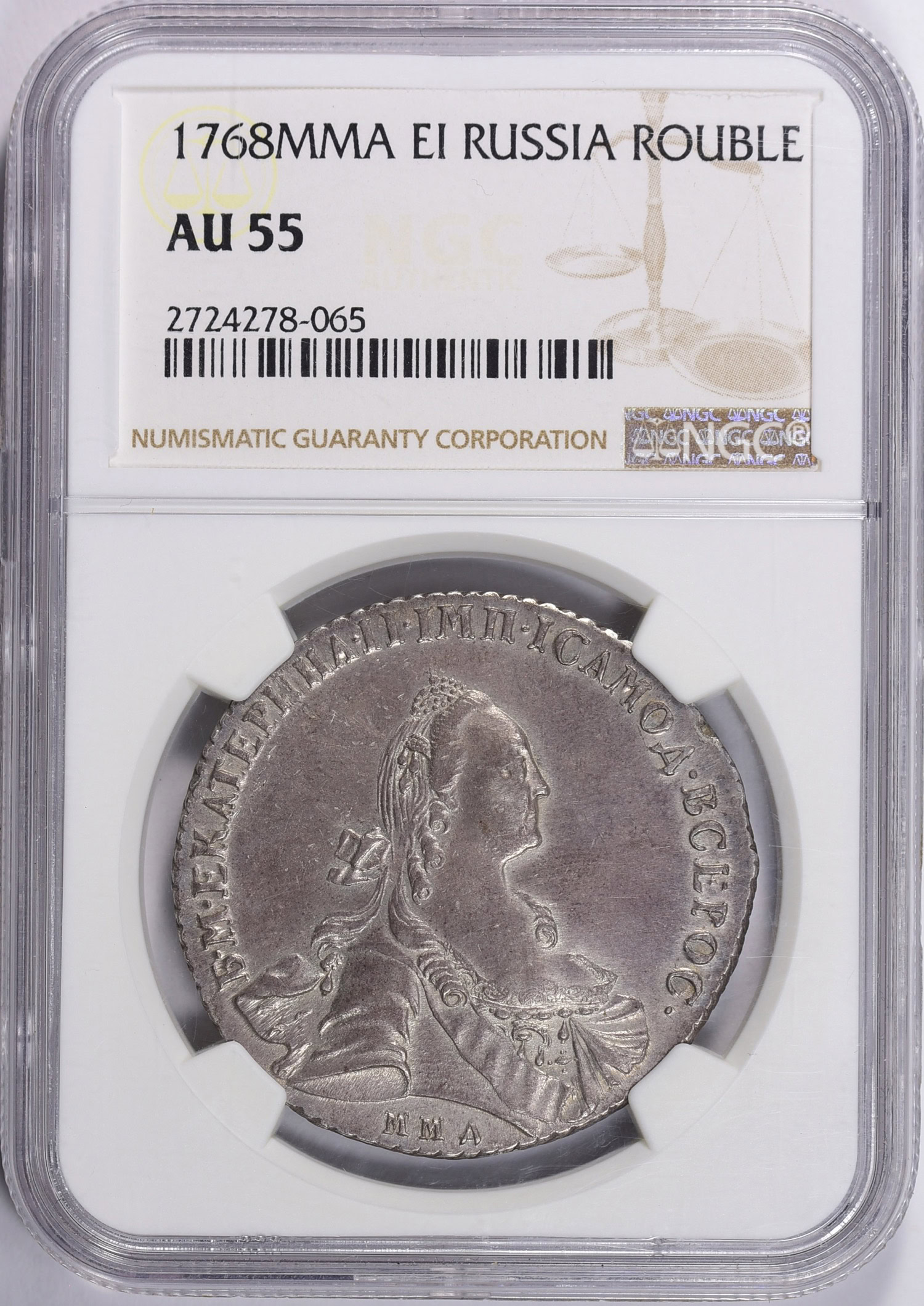Russia 1768-MMA EI Silver Rouble Bit-129 NGC AU-55 | NGC Cert #2724278-065 | GreatCollections ...
