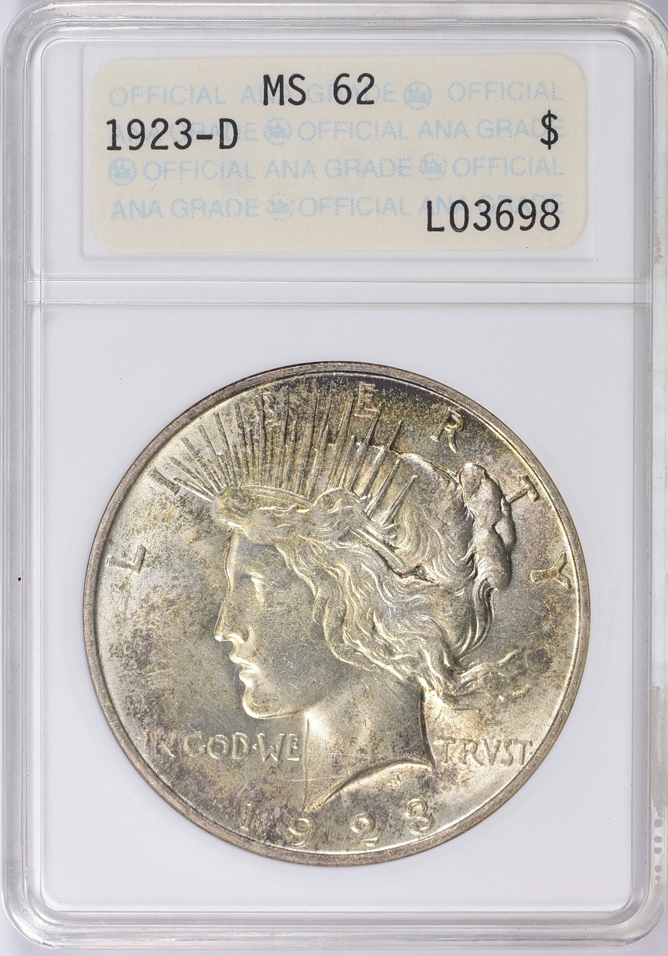 1923-D Peace Silver Dollar ANACS MS-62 (Toned) OH (Item 1247034) | GreatCollections Coin Auctions