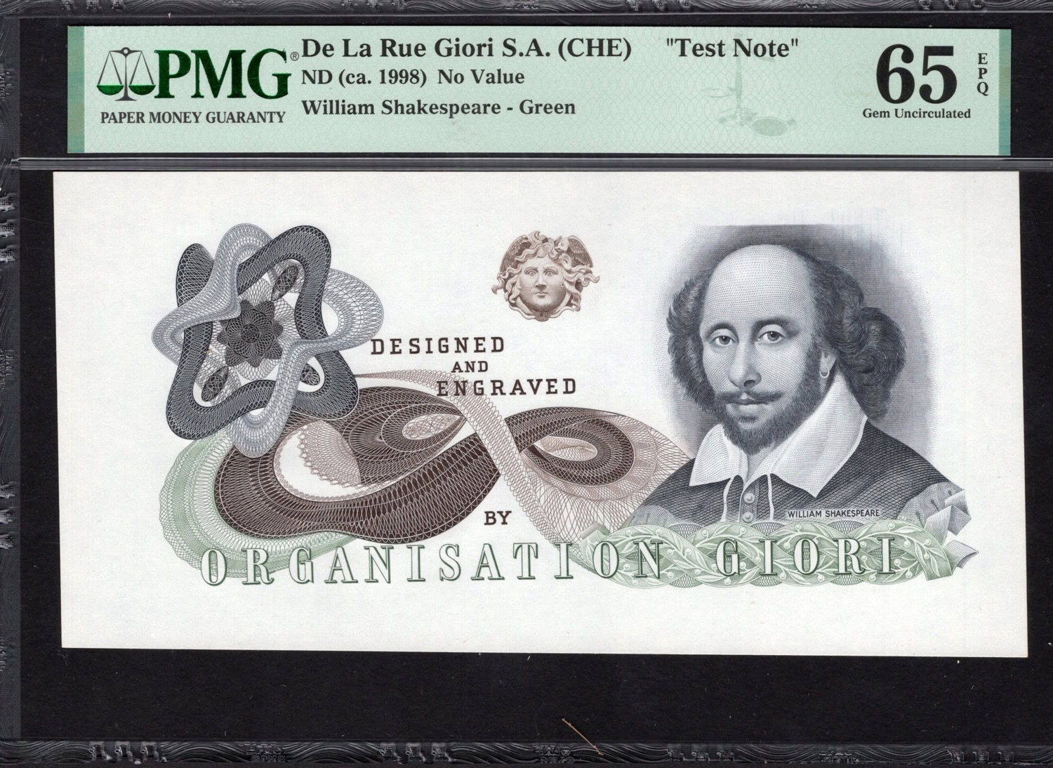 De La Rue Giorgi S.A. (CHE) ND (c.1998) No Value Test Note William ...