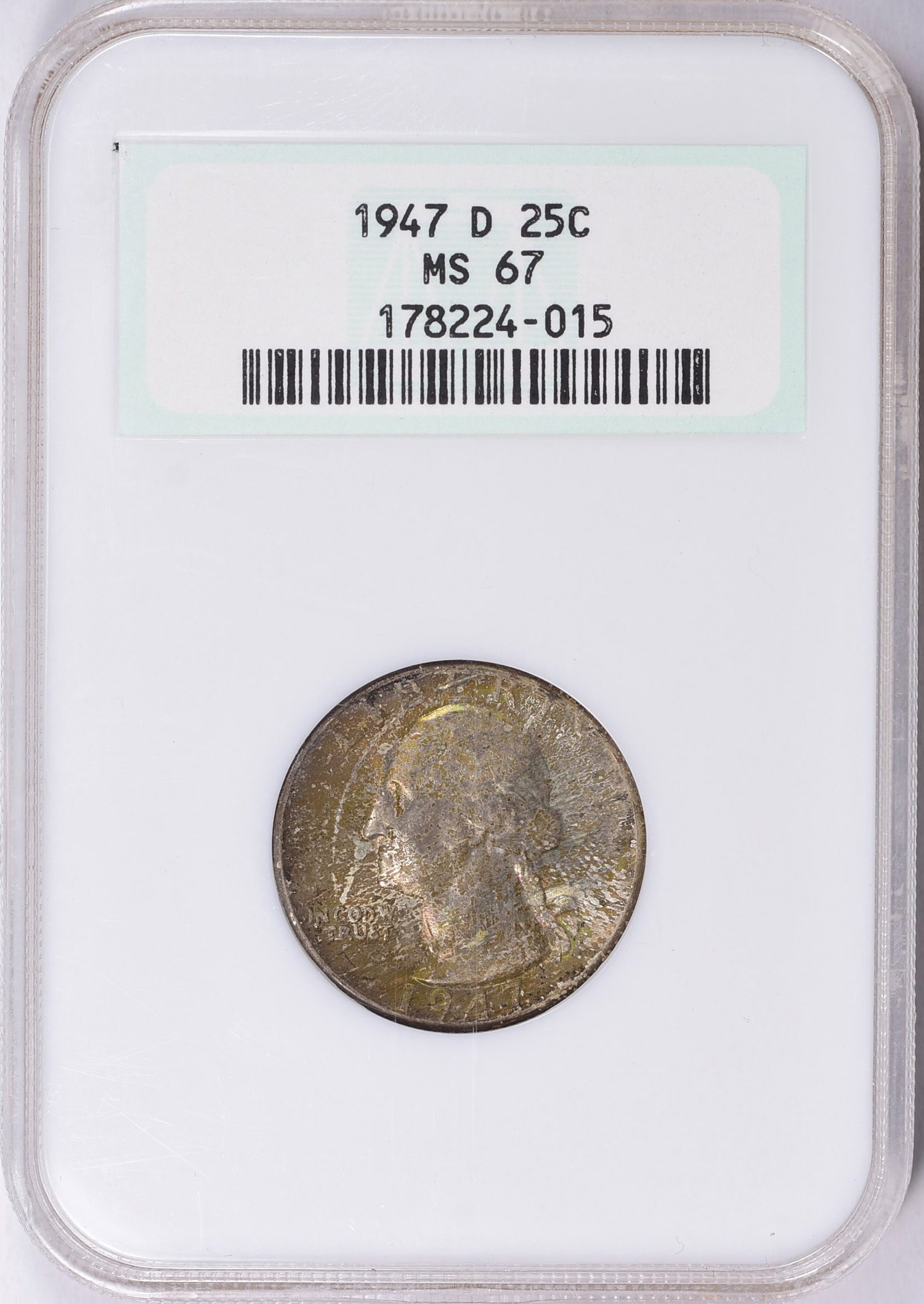 1947-D Washington Quarter NGC MS-67 OH (Toned) (Item 1251839) | GreatCollections Coin Auctions