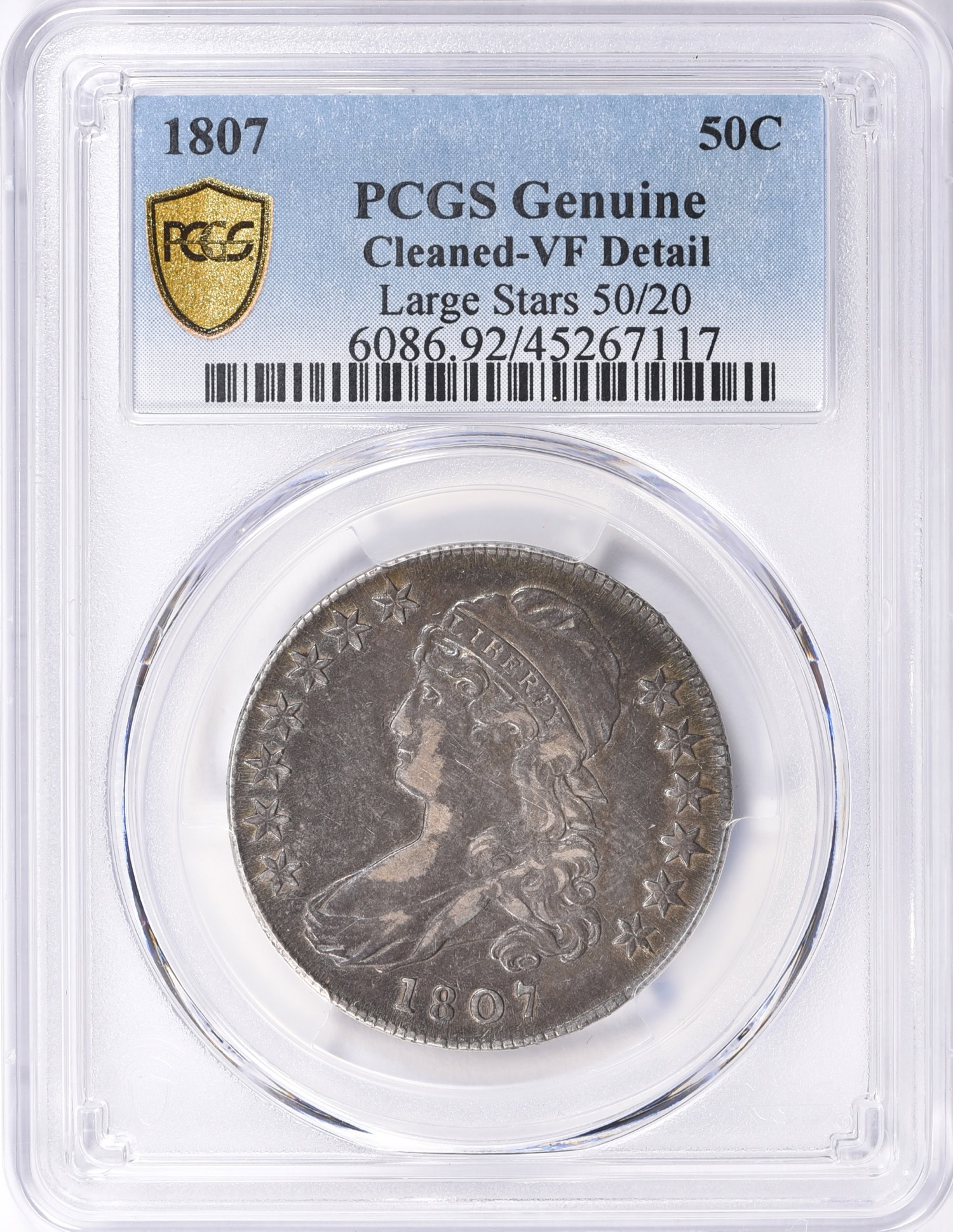 1807 Capped Bust Half Dollar Large Stars, 50/20 PCGS Genuine VF Details (Item 1255665 ...