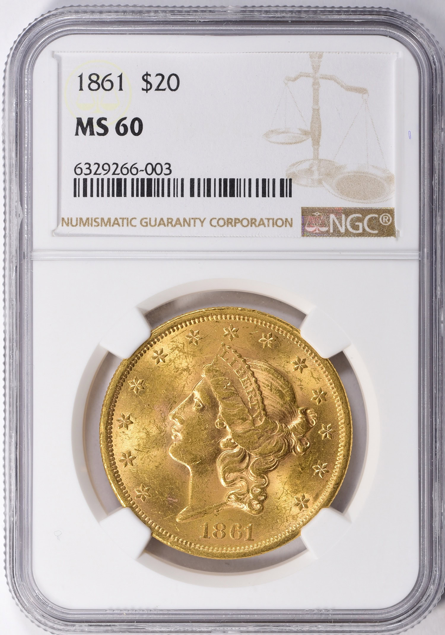 1861 Liberty Gold Double Eagle NGC MS-60 (Item 1276934) | GreatCollections Coin Auctions