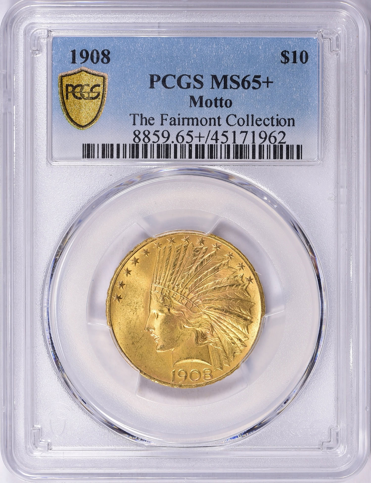1908 Indian Gold Eagle Motto PCGS MS-65+ (The Fairmont Collection ...