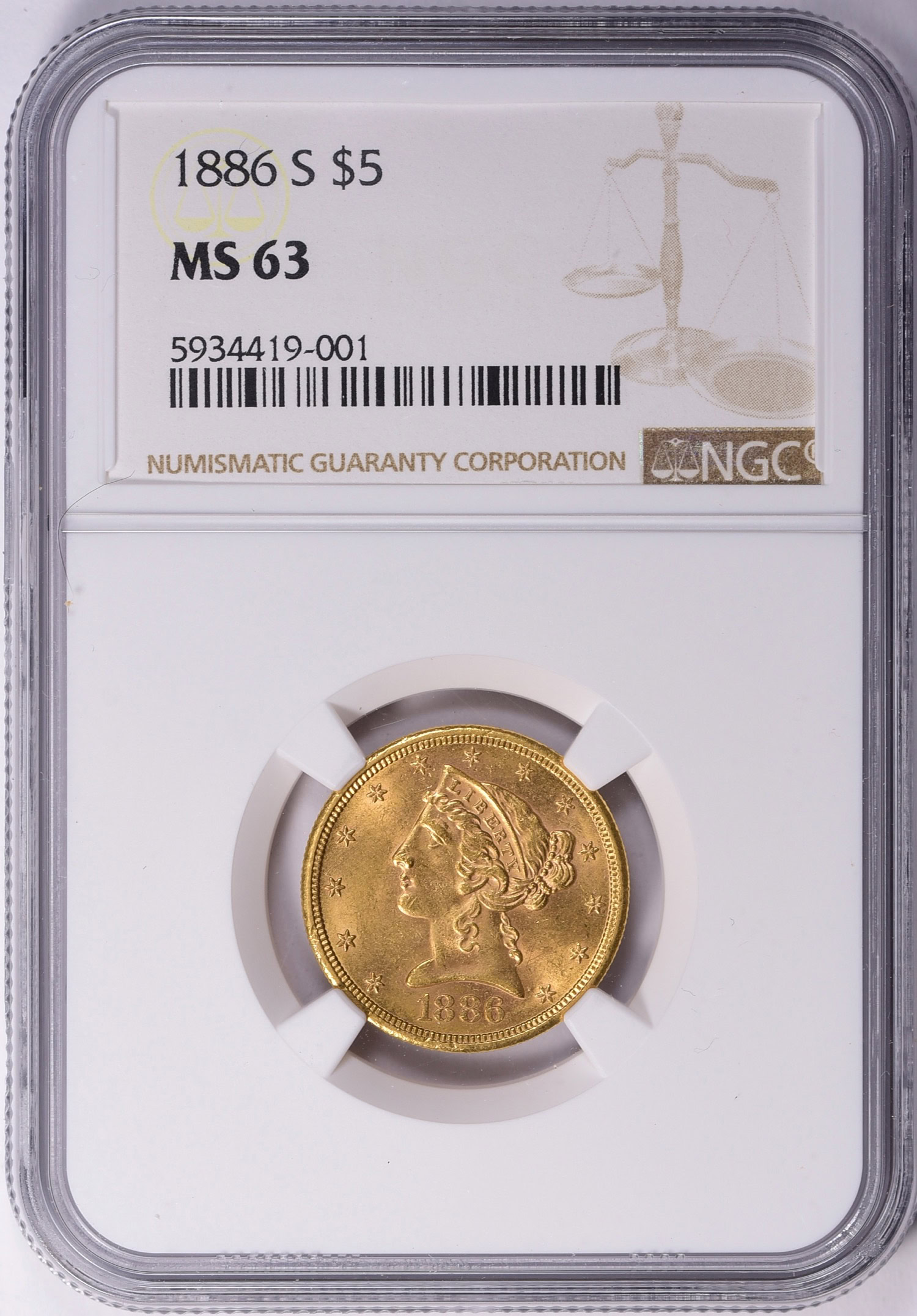 1886-S Liberty Gold Half Eagle NGC MS-63 (Item 1286239 ...