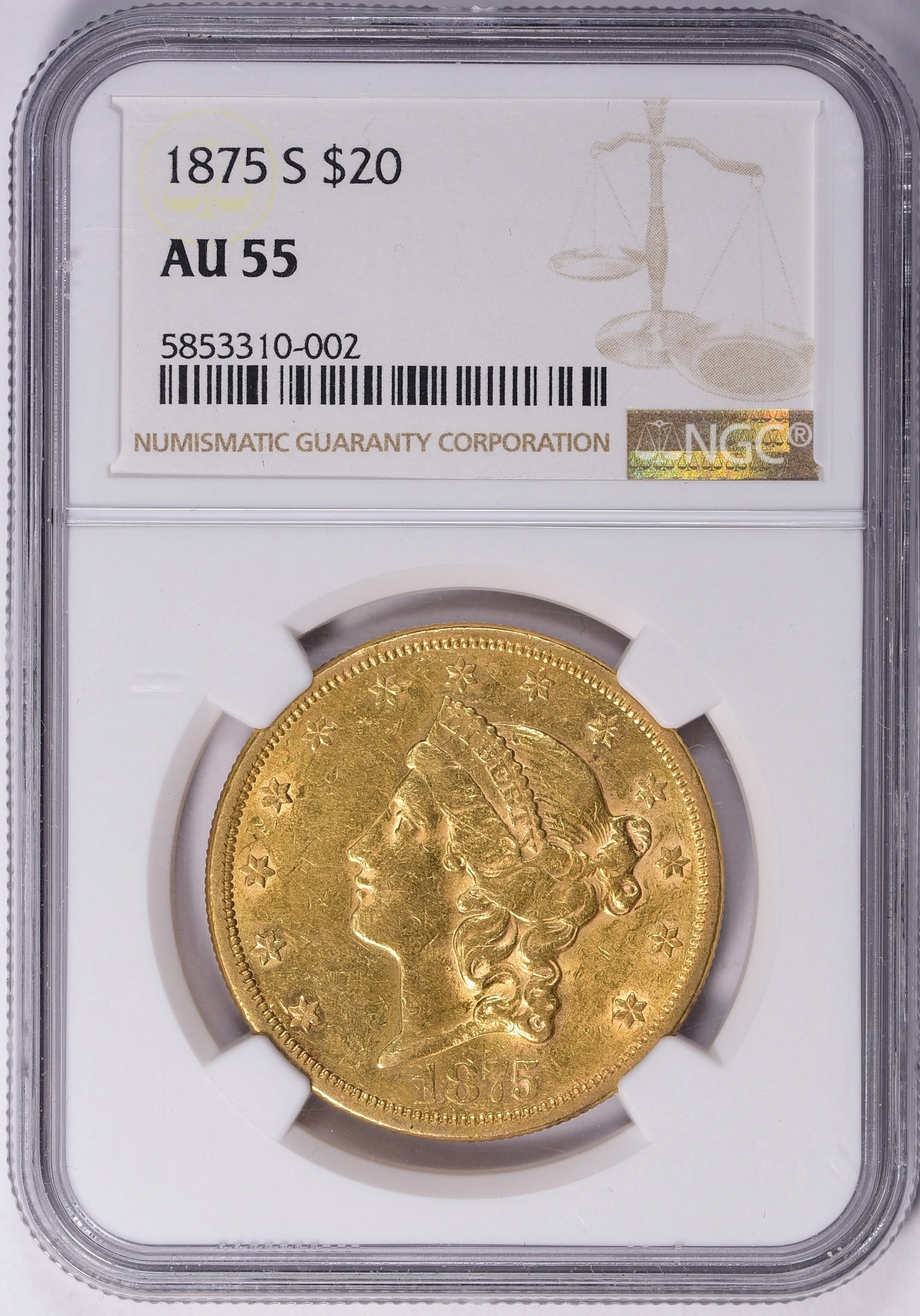 1875-S Liberty Gold Double Eagle NGC AU-55 (Item 1307761) | GreatCollections Coin Auctions