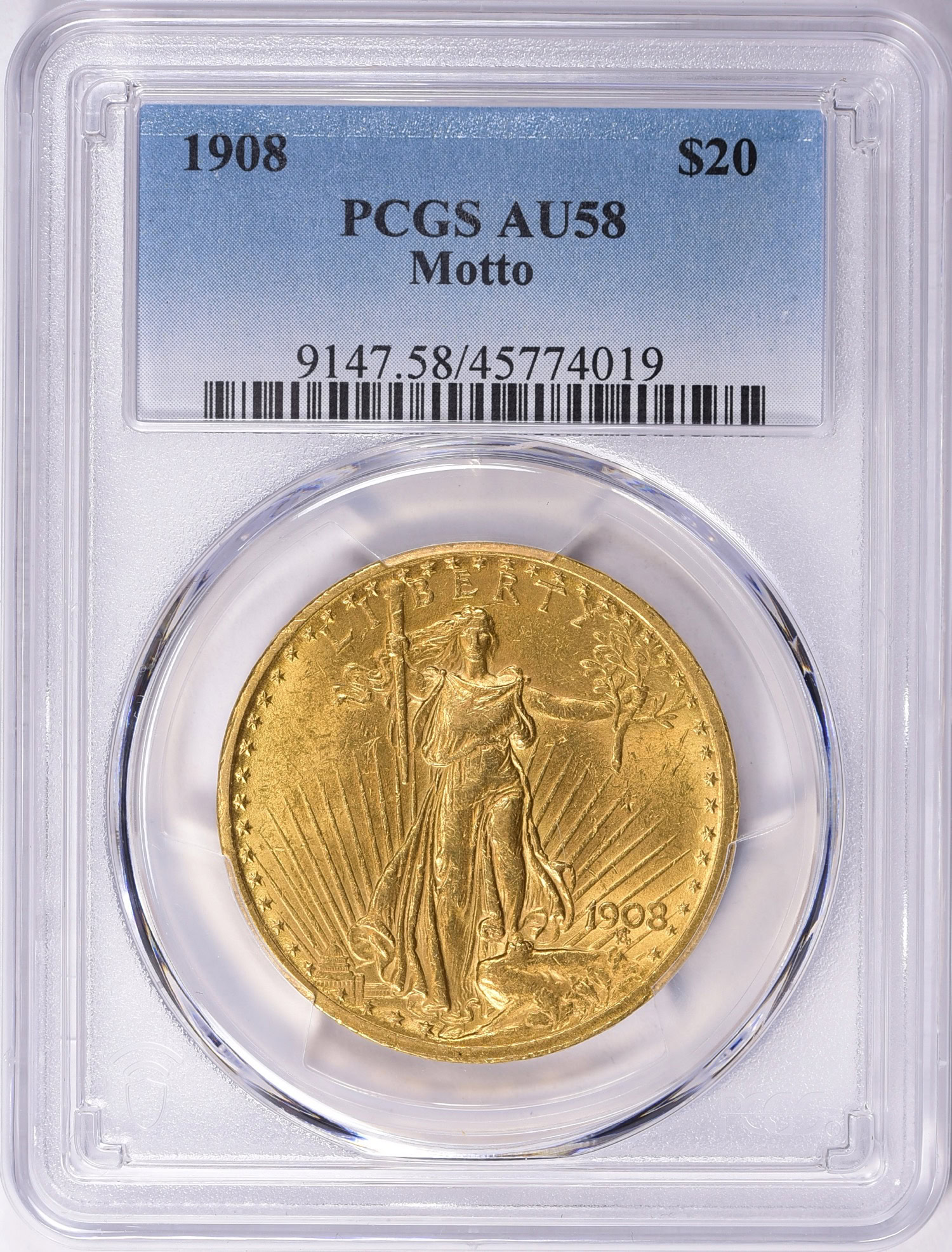 1908 Saint-Gaudens Gold Double Eagle Motto PCGS AU-58 (Item 1311625 ...