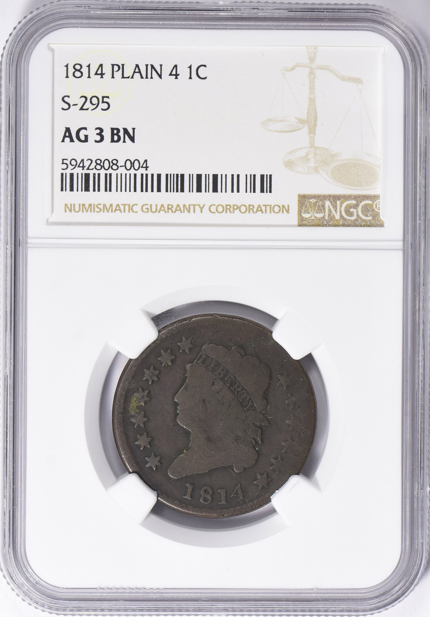 1814 Classic Cent Plain 4 S-295 NGC AG-03 BN (Item 1325108 ...