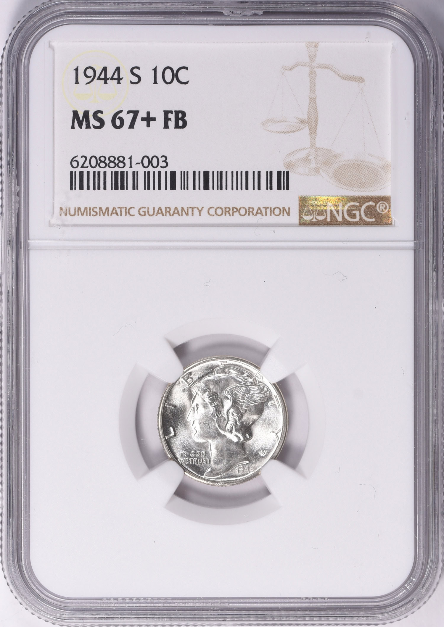 1944-S Mercury Dime NGC MS-67+ FB (Item 1340940) | GreatCollections Coin Auctions