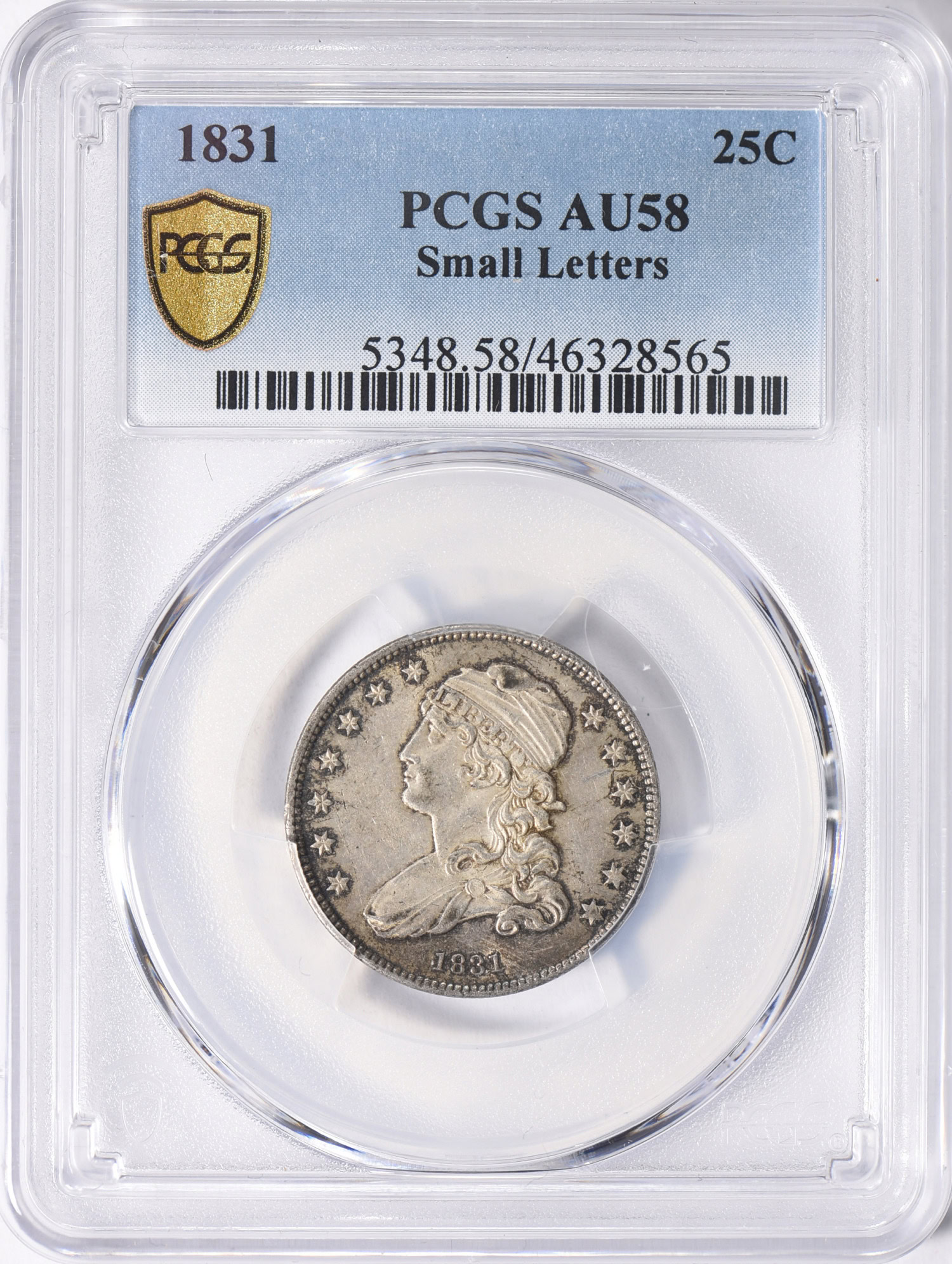 1831 Capped Bust Quarter Small Letters PCGS AU-58 (Toned) (Item 1350304 ...