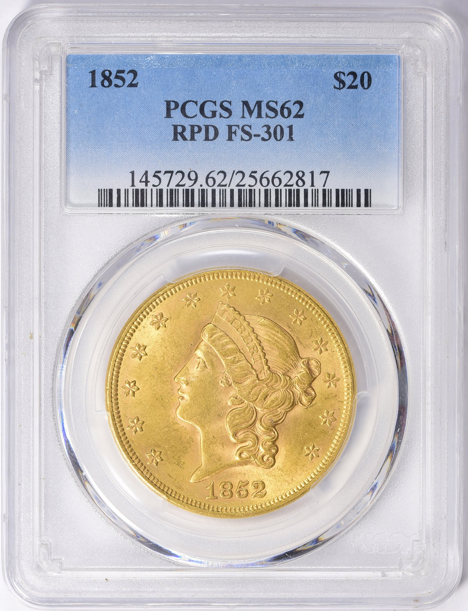 1852 Liberty Gold Double Eagle RPD FS-301 PCGS MS-62 (Item 1351089) | GreatCollections Coin Auctions