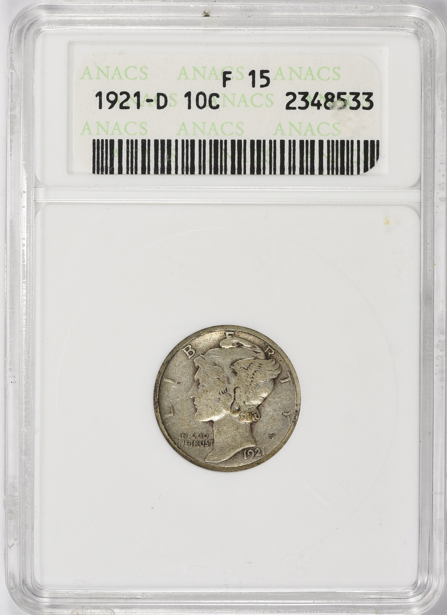 1921-D Mercury Dime ANACS F-15 OH (Item 1362884) | GreatCollections ...