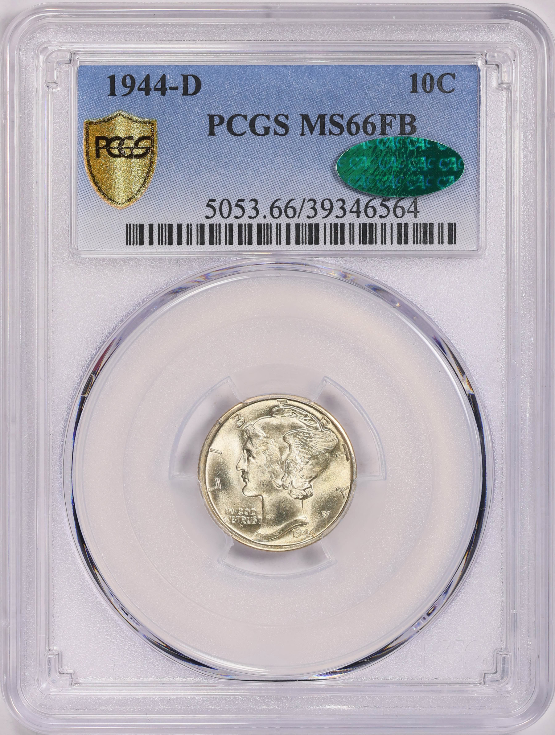 1944-D Mercury Dime PCGS MS-66 FB (CAC Green) (Item 1397927) | GreatCollections Coin Auctions